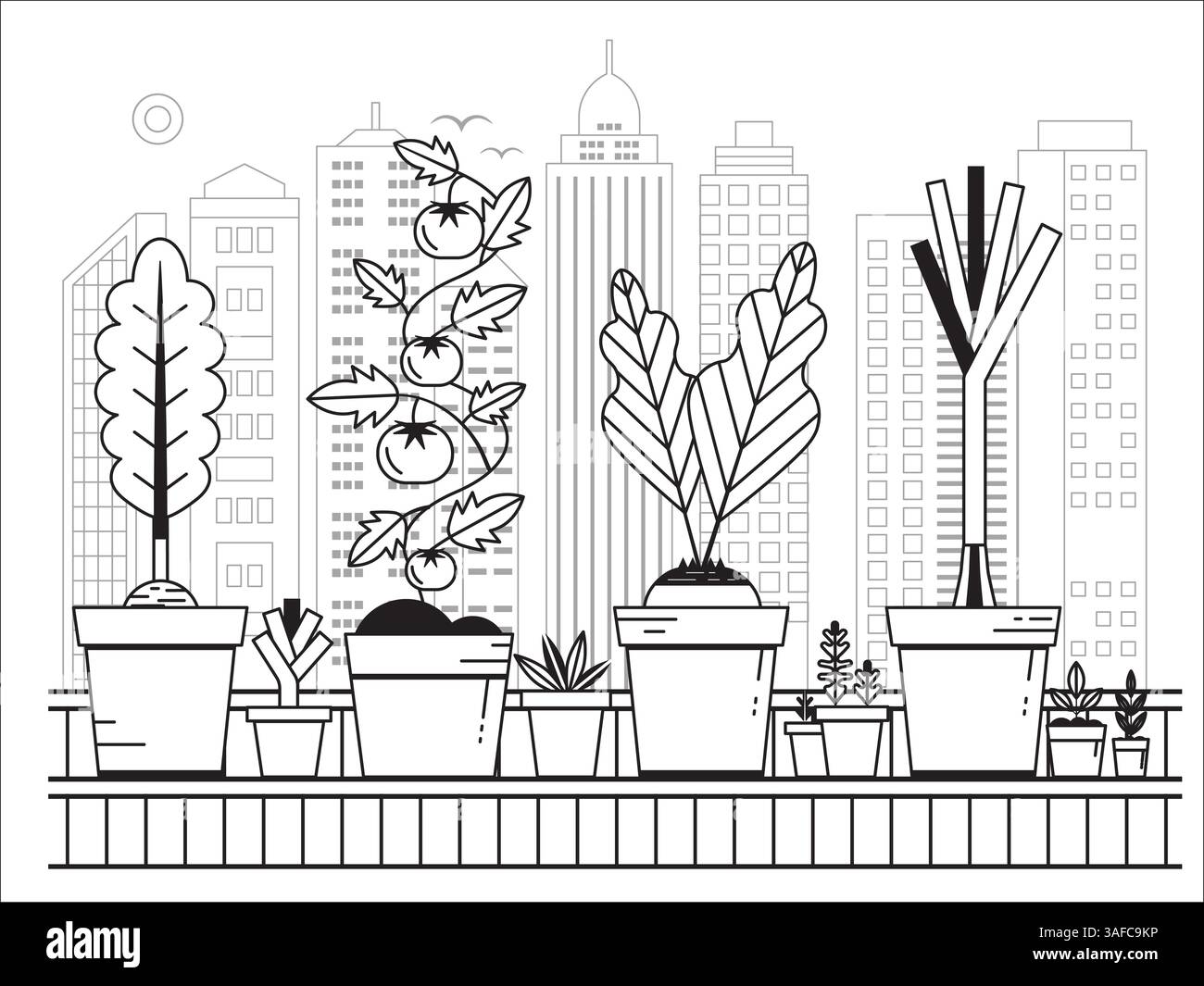 Growing Vegetables on Balcony Urban Garden Stock Vector Image & Art - Alamy