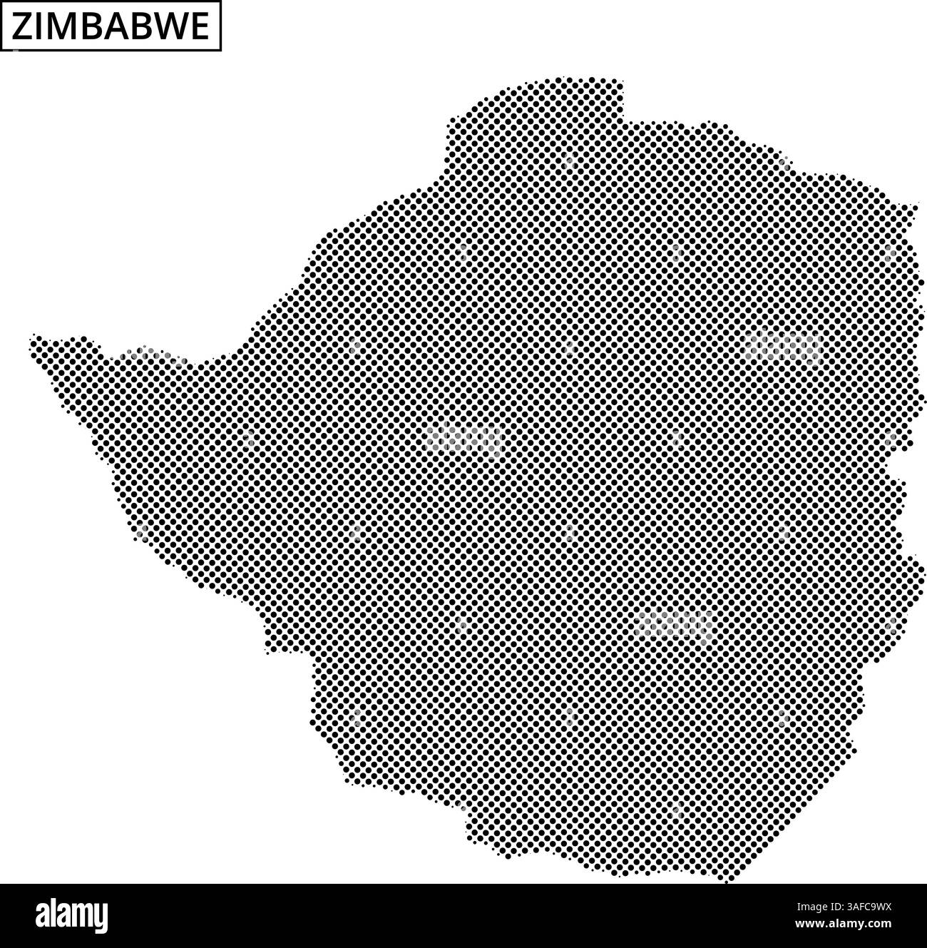 A dot pattern map of Zimbabwe, highlighting the country's geographical ...