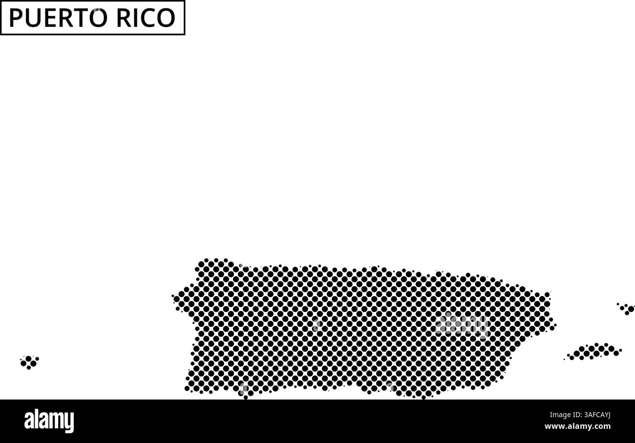 A creative map of Puerto Rico showcased with a dotted pattern and wavy ...