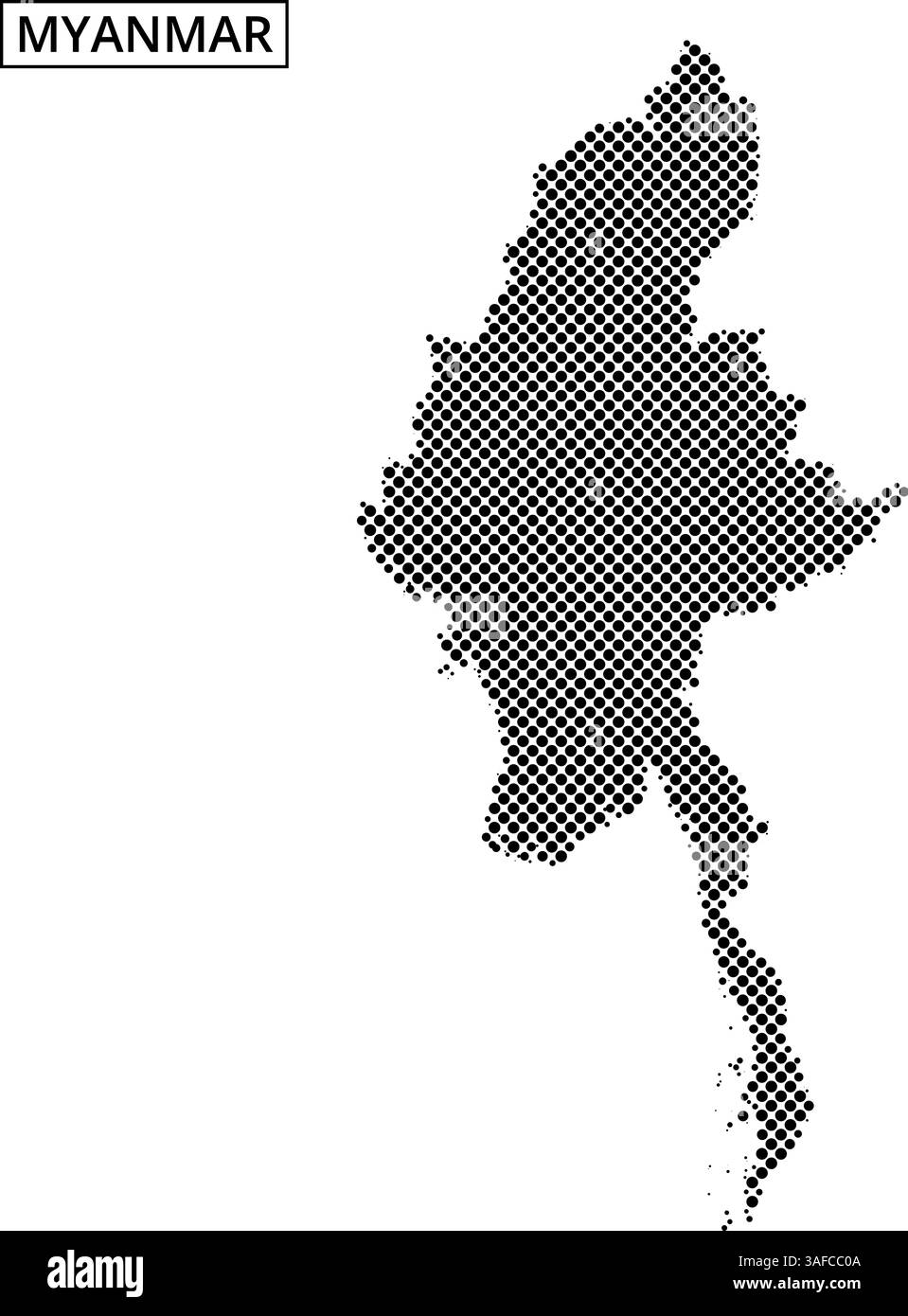 A clear representation of Myanmar's map outline with dotted patterns ...