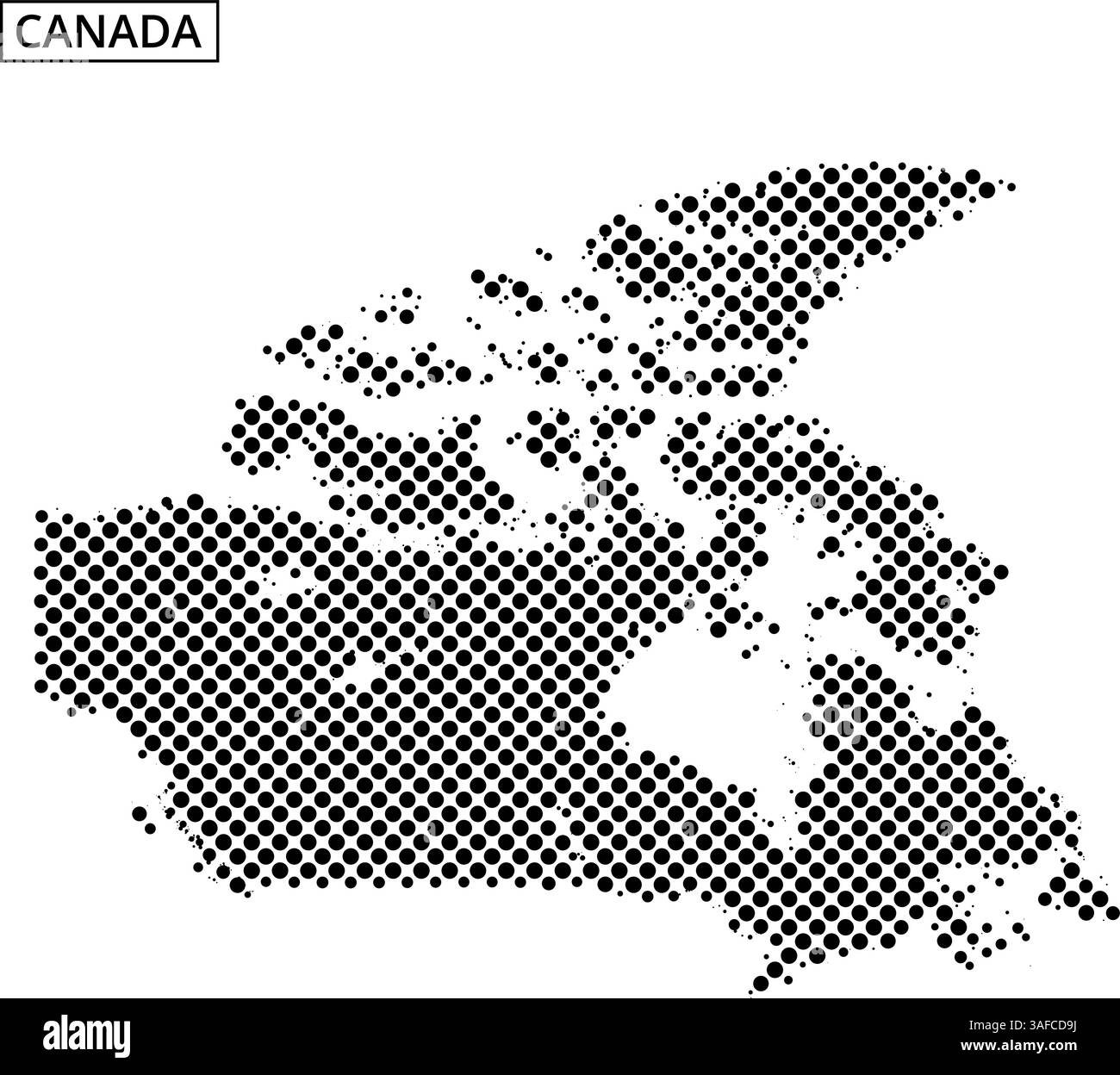 A dotted representation of Canada highlights its geographical features ...