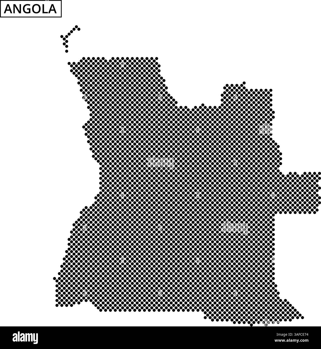 A detailed outline of Angola is represented using dot patterns ...