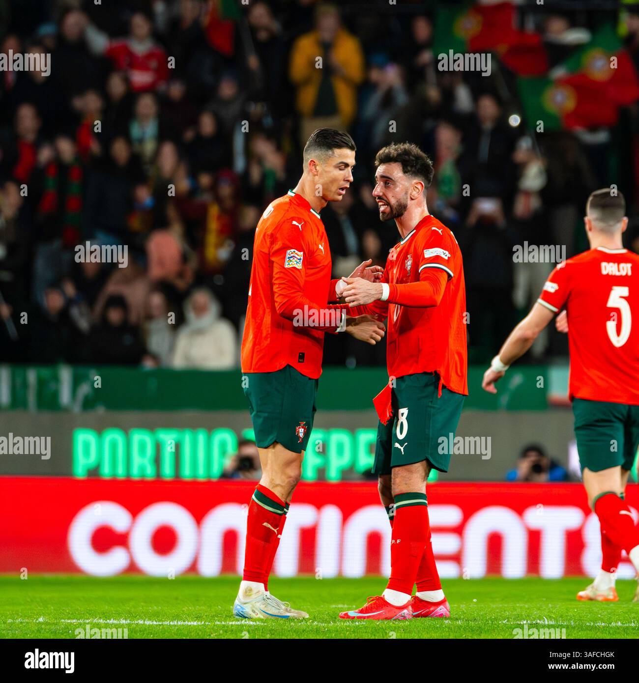 Lisbon, Portugal. 23rd March 2025. UEFA Nations league: Portugal v Denmark.Cristiano Ronaldo and ...