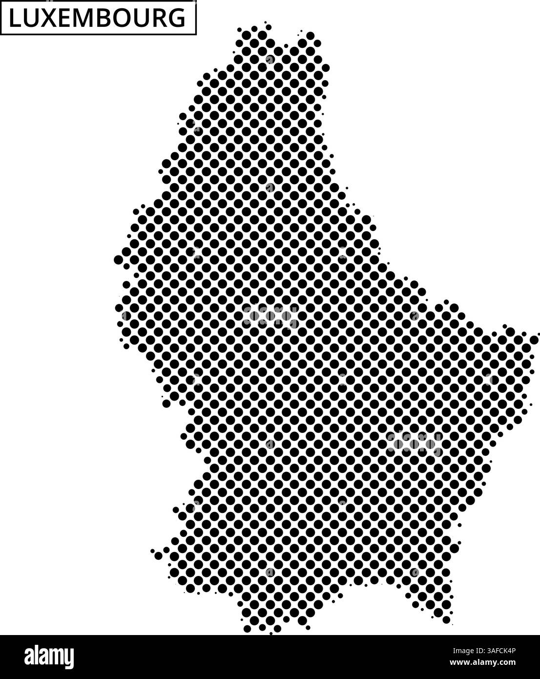 This map displays Luxembourg's outline in a unique dotted design ...