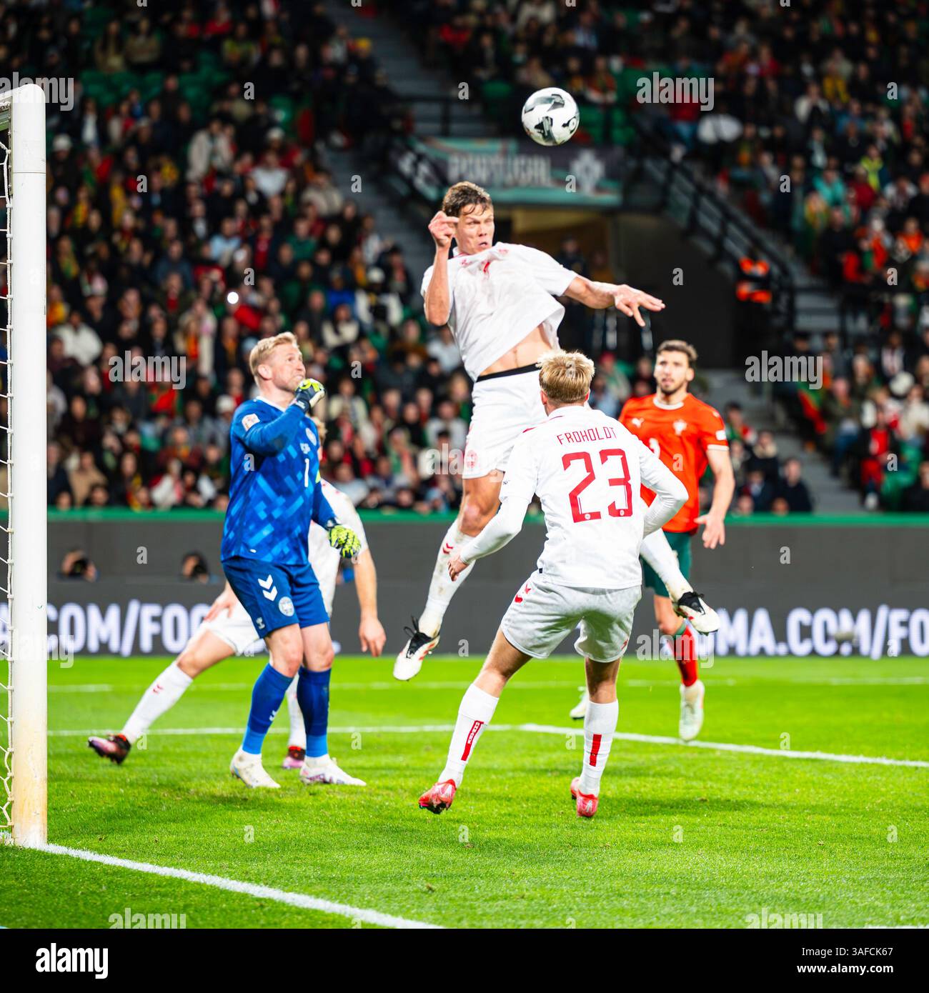 Lisbon, Portugal. 23rd March 2025. UEFA Nations league: Portugal v Denmark. Denmark defender's ...