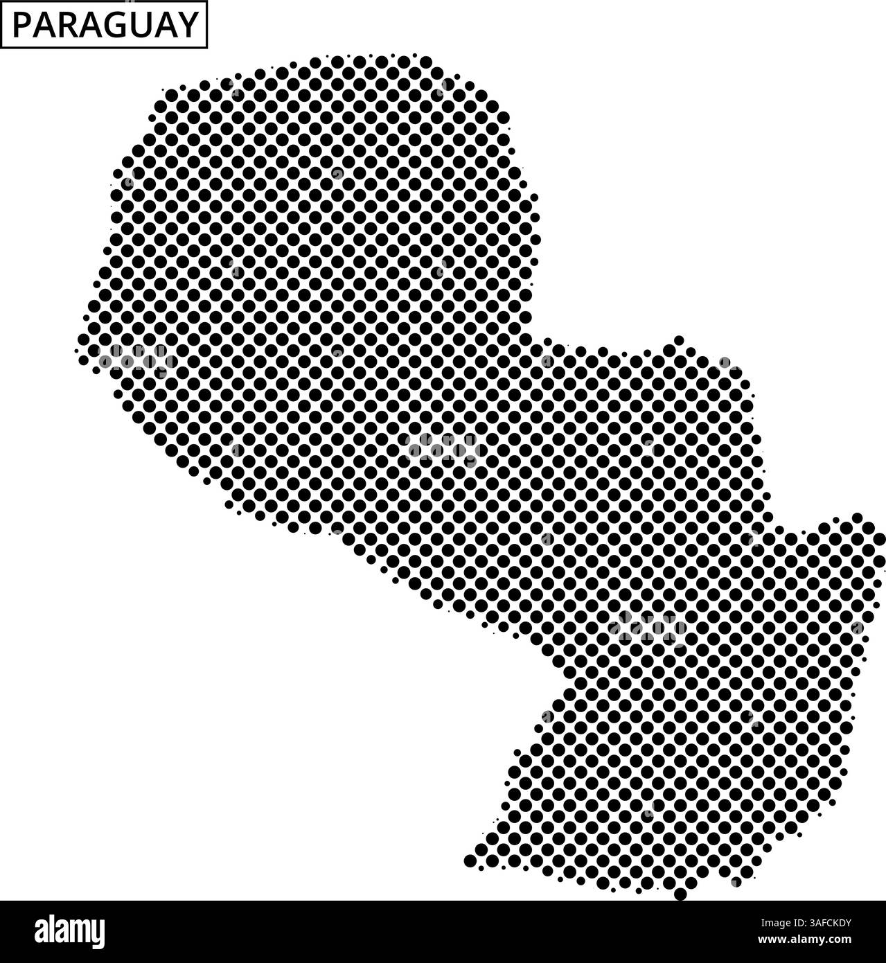 A dotted outline displays the shape of Paraguay, emphasizing its ...