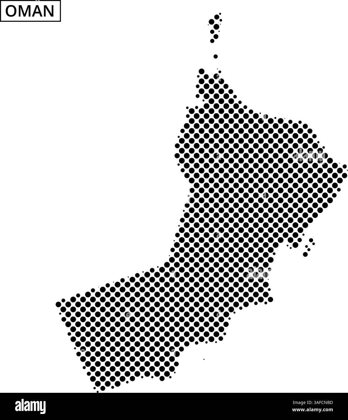 A detailed outline of Oman illustrated with a dotted texture ...