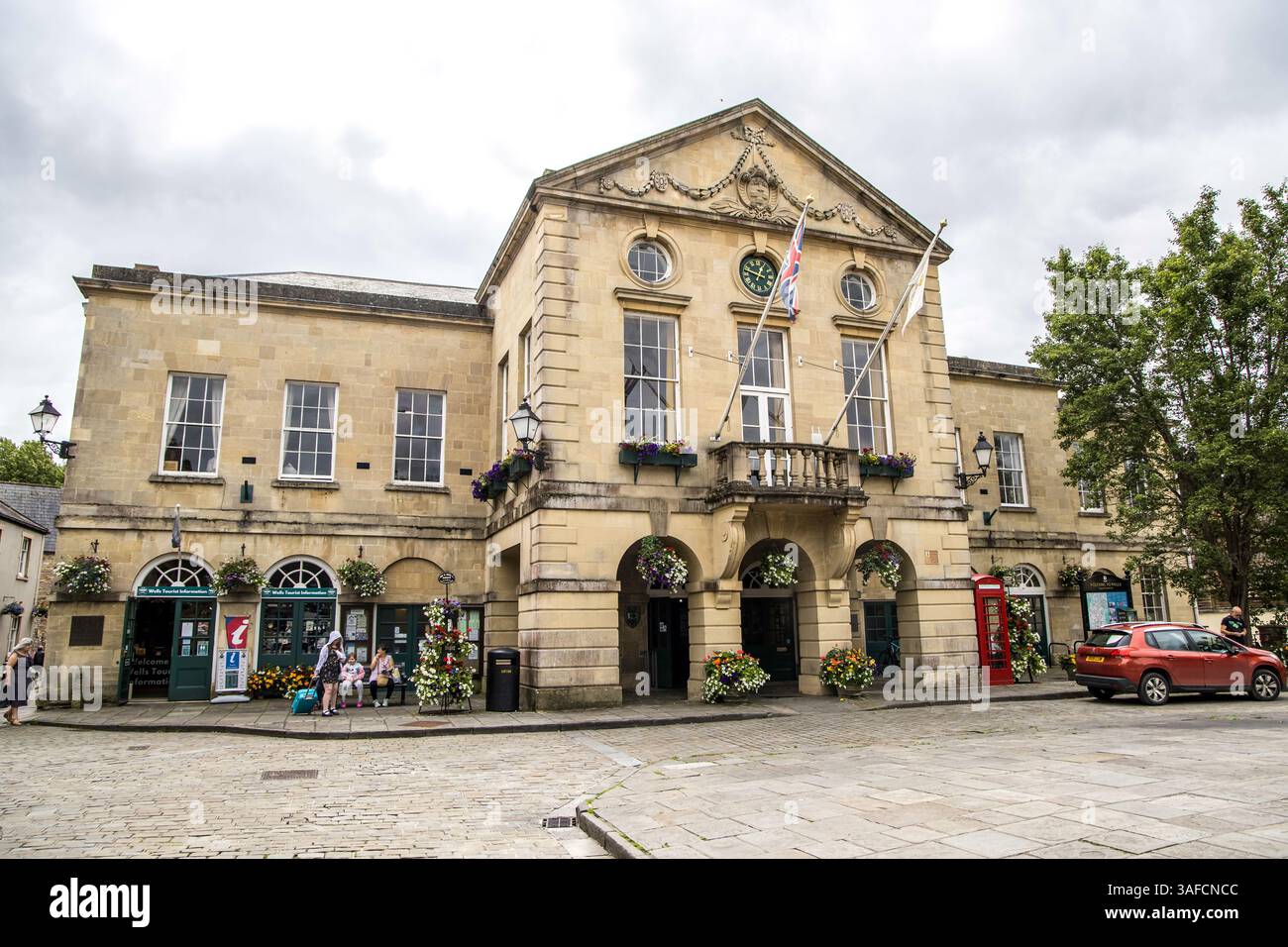 Wells, UK- August 4, 2023: Wells City Council in historic town center ...