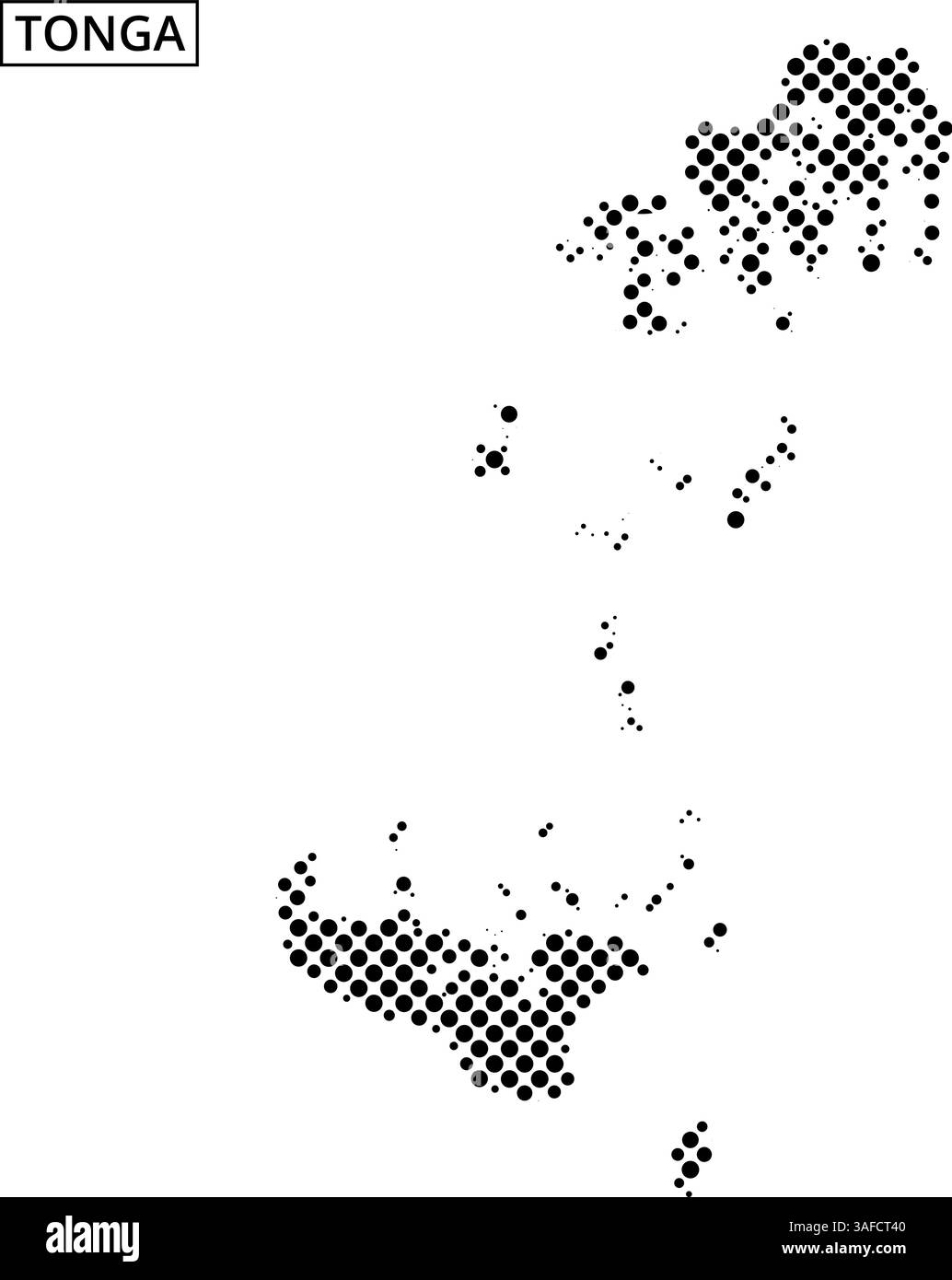 A detailed dot pattern outlines the islands of Tonga, emphasizing its ...