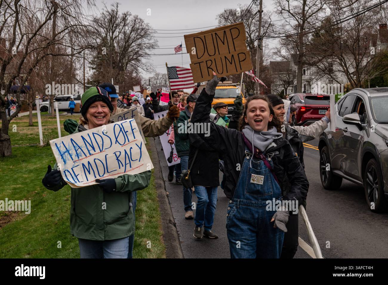 Newtown, United States. 05th Apr, 2025. Protesters chant slogans as ...