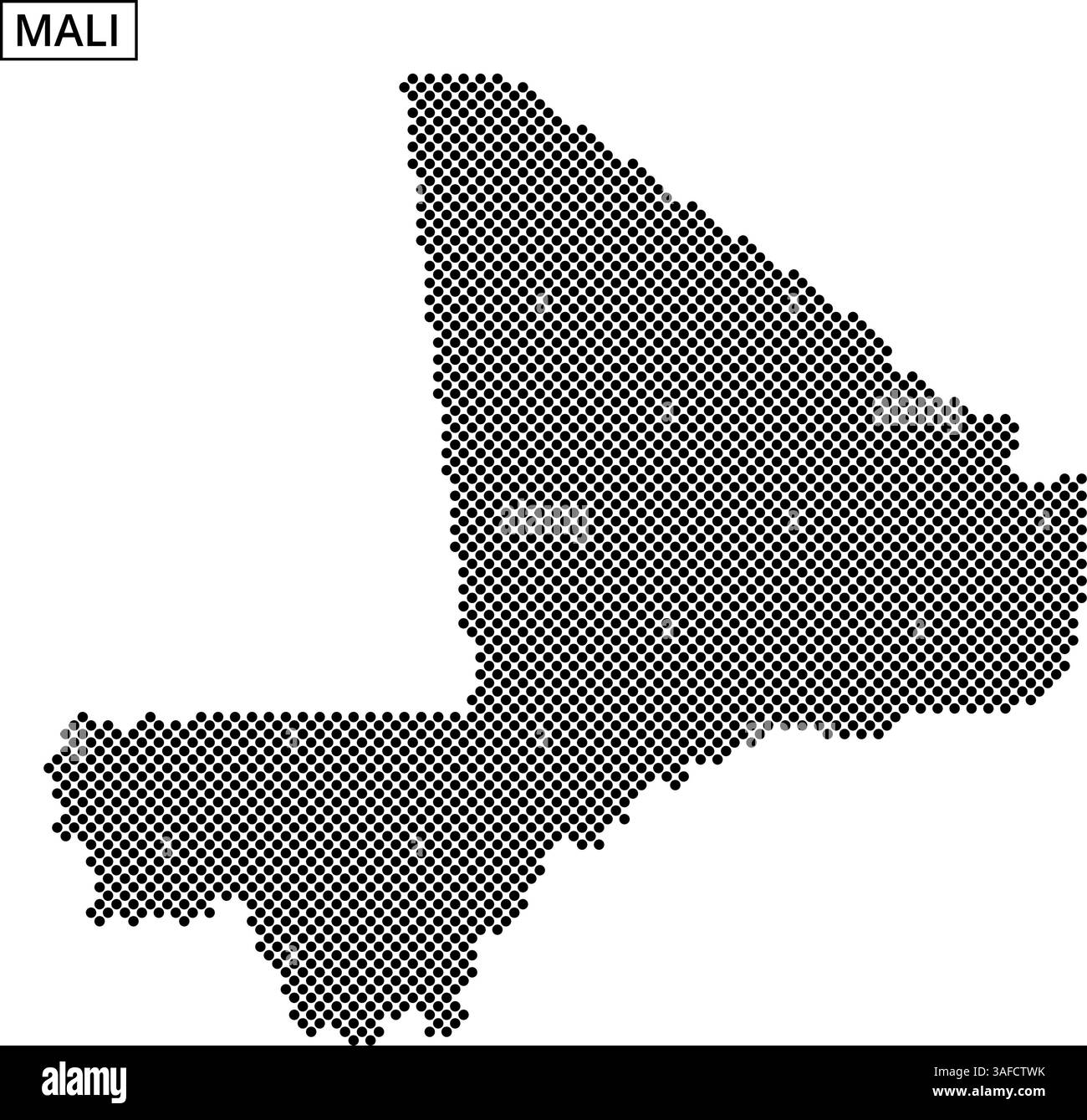 A dotted map displays the outline of Mali, highlighting its ...