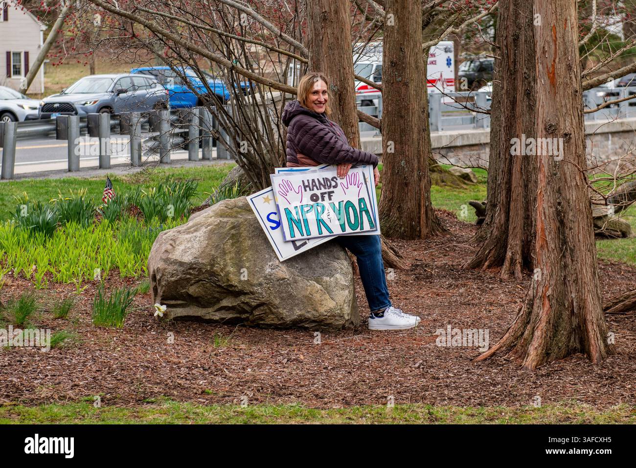 Newtown, United States. 05th Apr, 2025. A protester rests after the ...
