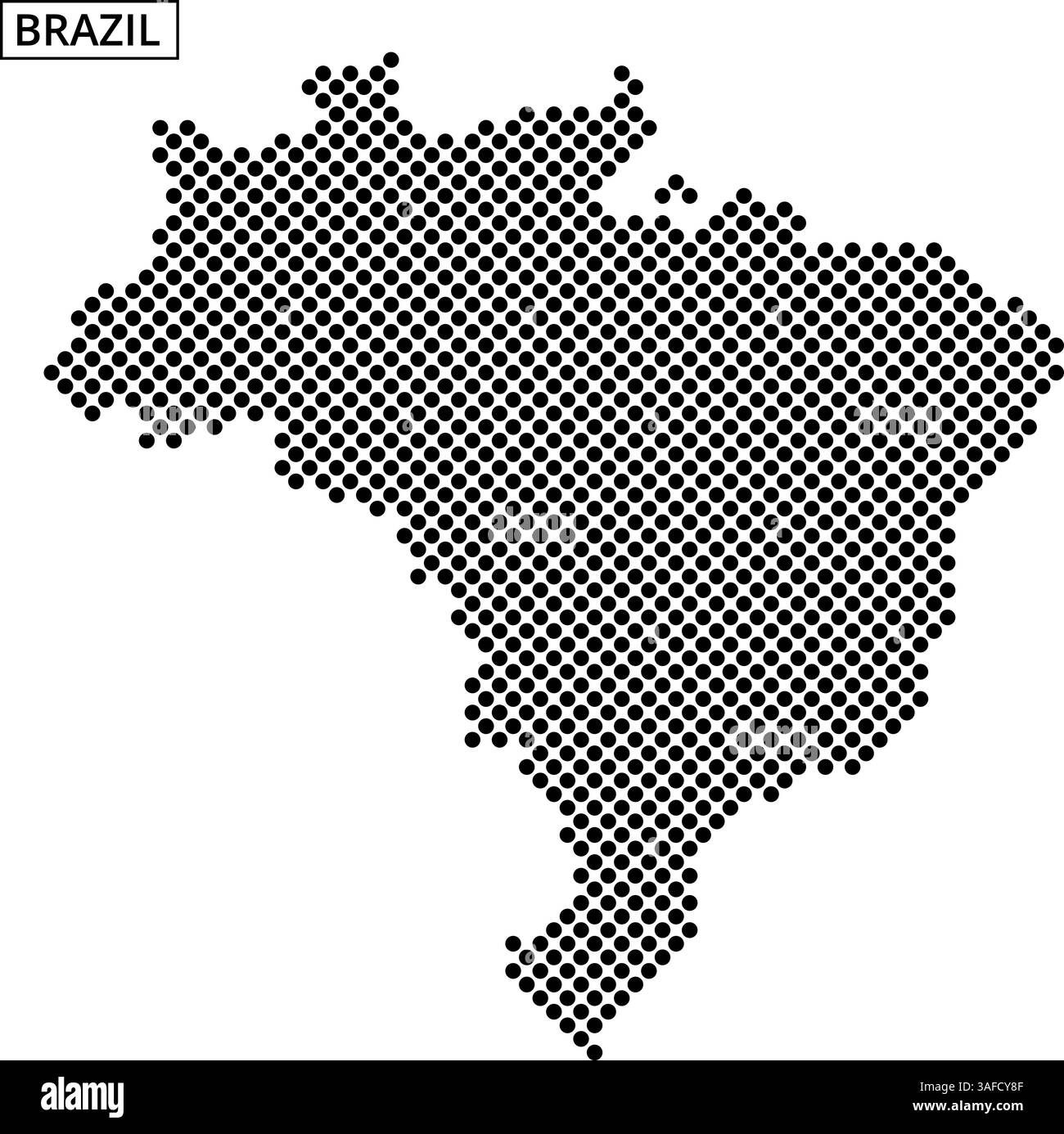 A dotted representation displays the outline of Brazil, highlighting its distinct geographical ...
