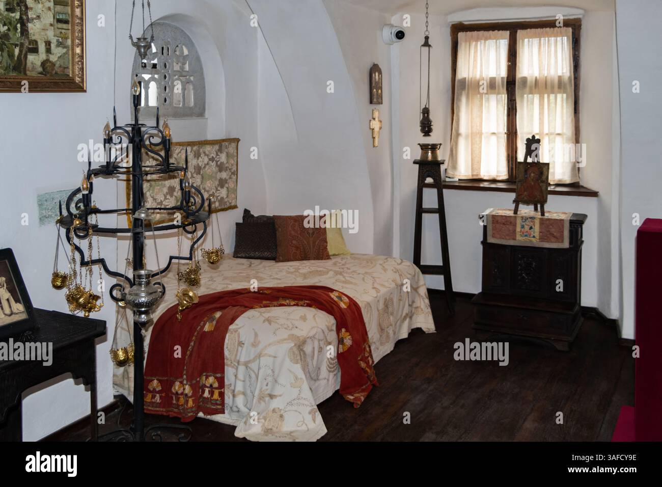 Inside Bran Castle in Transylvania. Inner yard . The dark Castle of ...