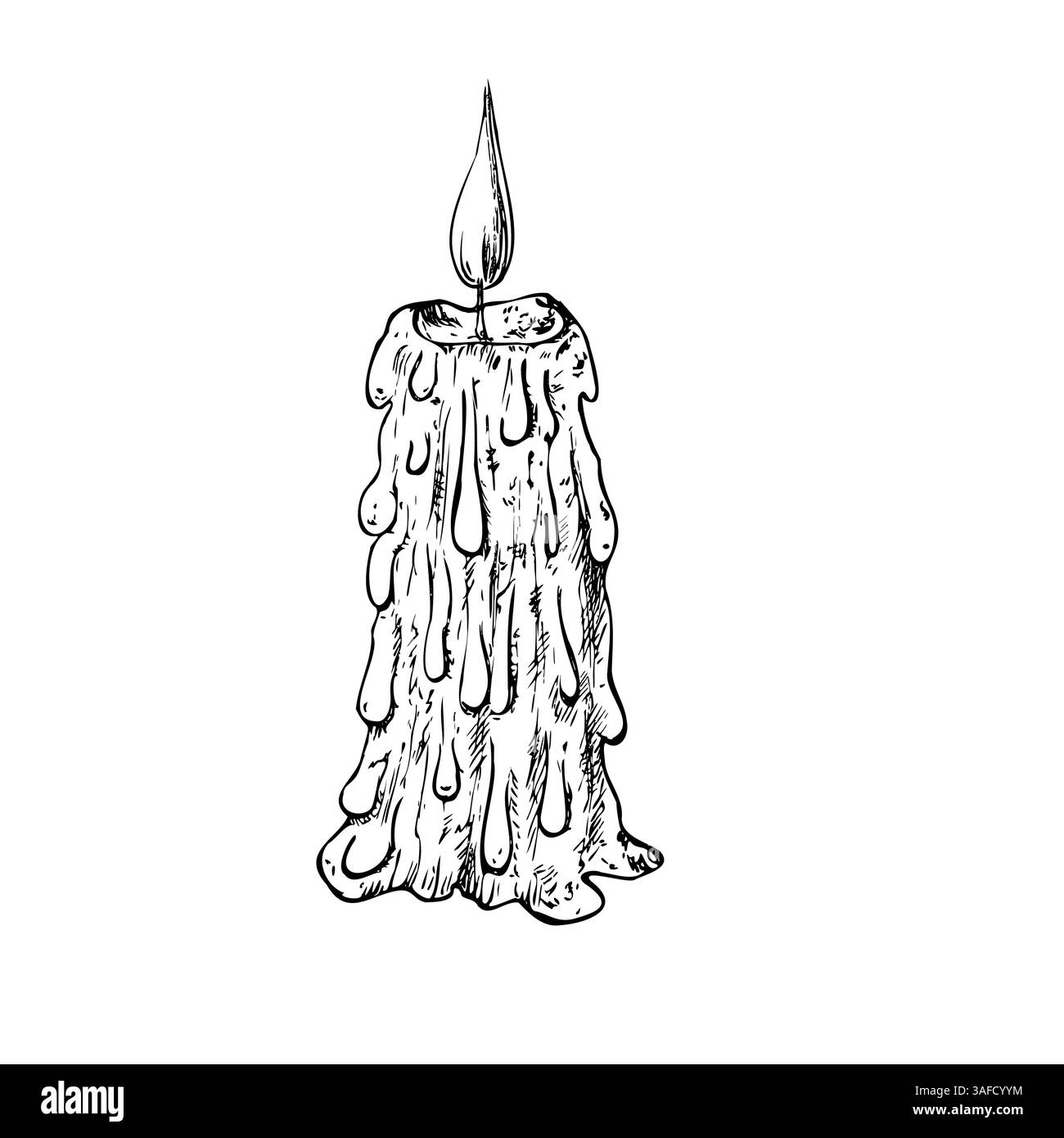 Vector candle with wick and wax. Hand painted linear candlelight ...