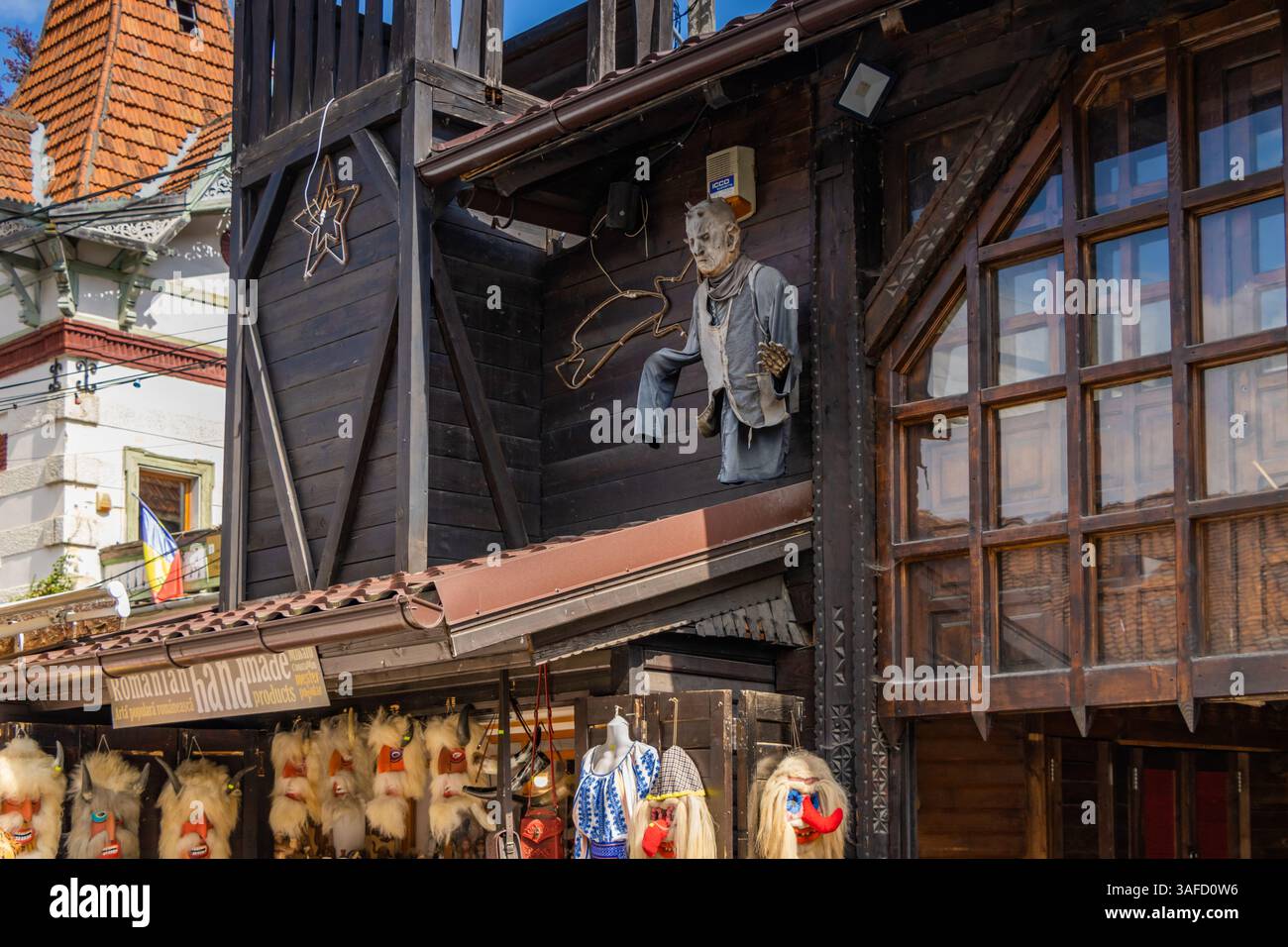 Bran Romania . Various handmade scary masks on the souvenir market at ...