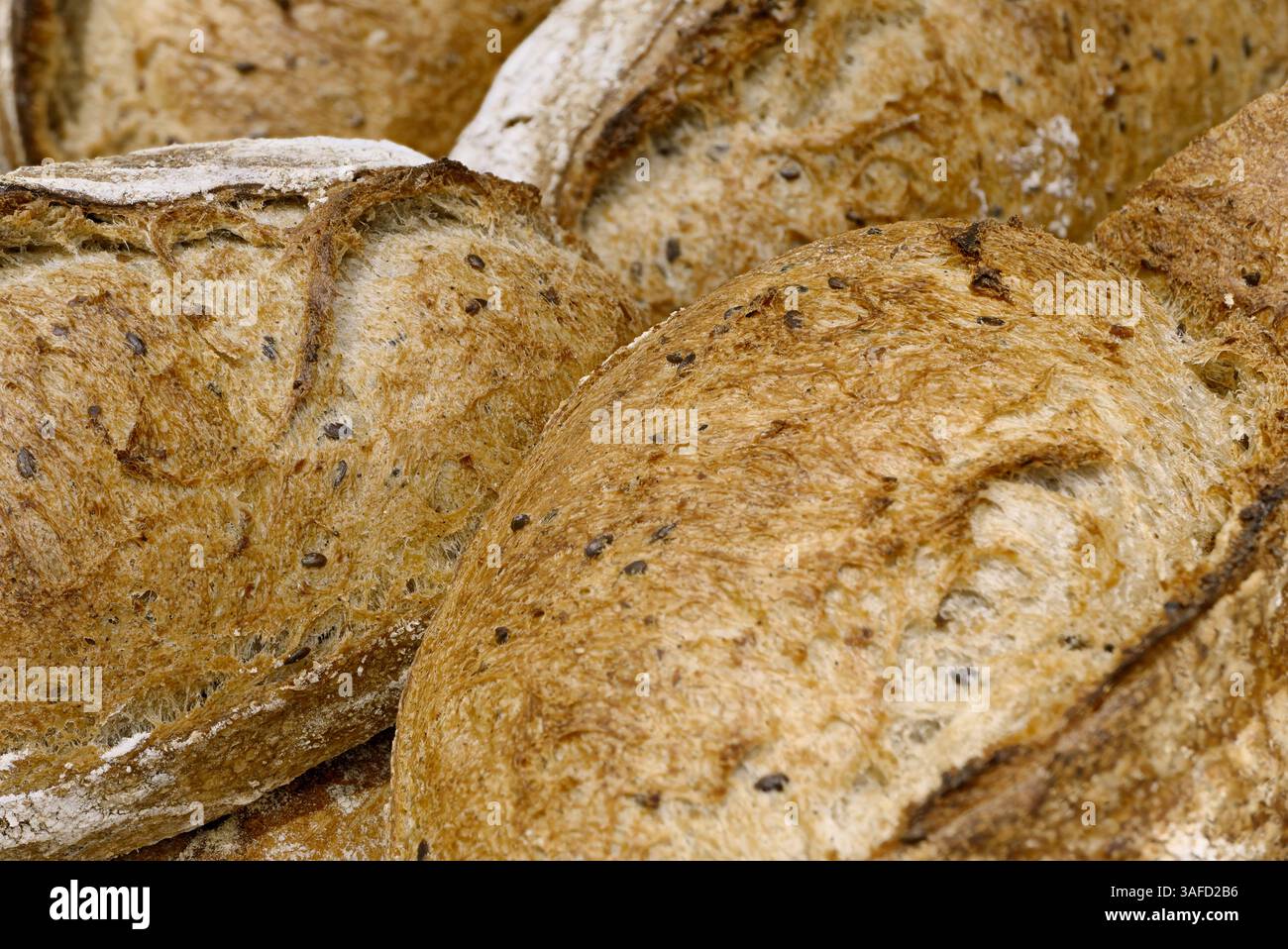 Traditional homemade bread with whole grains, close up shot, abstract ...