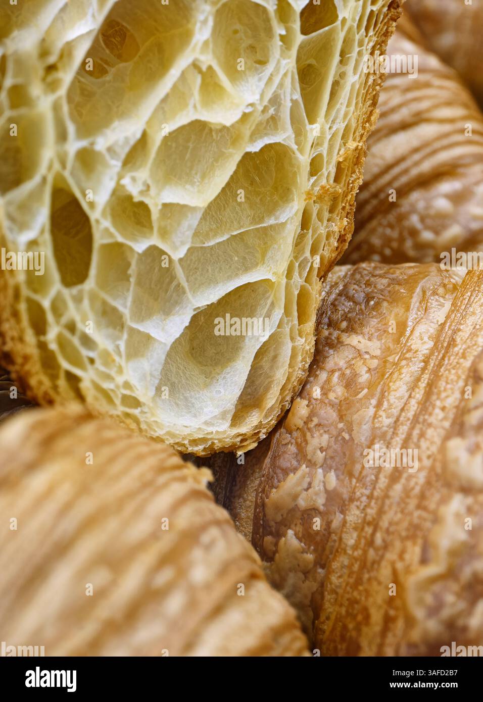 Group of traditional croissants, close up shot, abstract bakery ...