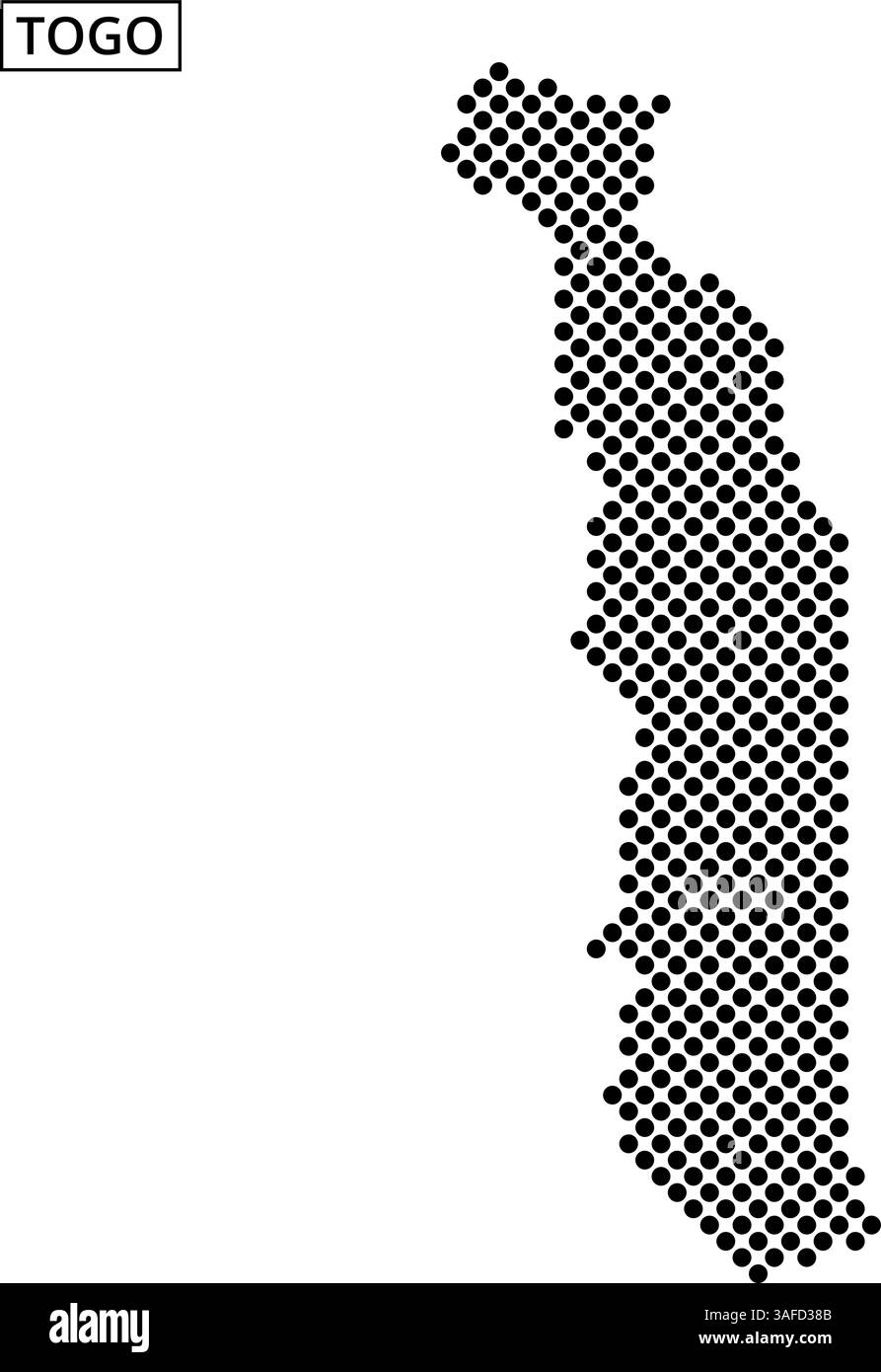 A dotted representation showcases the unique shape and borders of Togo ...