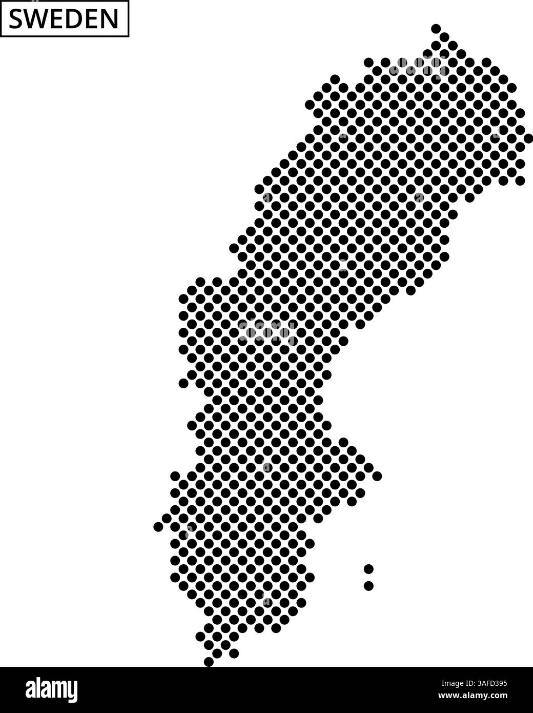 A map of Sweden is displayed using a dotted design, emphasizing its ...
