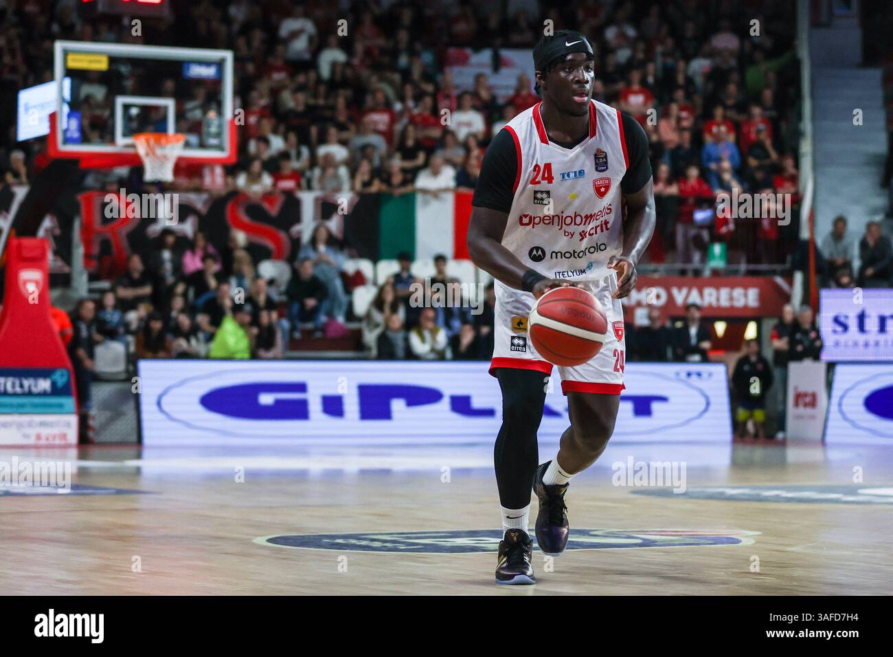 Varese, Italy. 06th Apr, 2025. Elisee Assui #24 of Pallacanestro Varese ...
