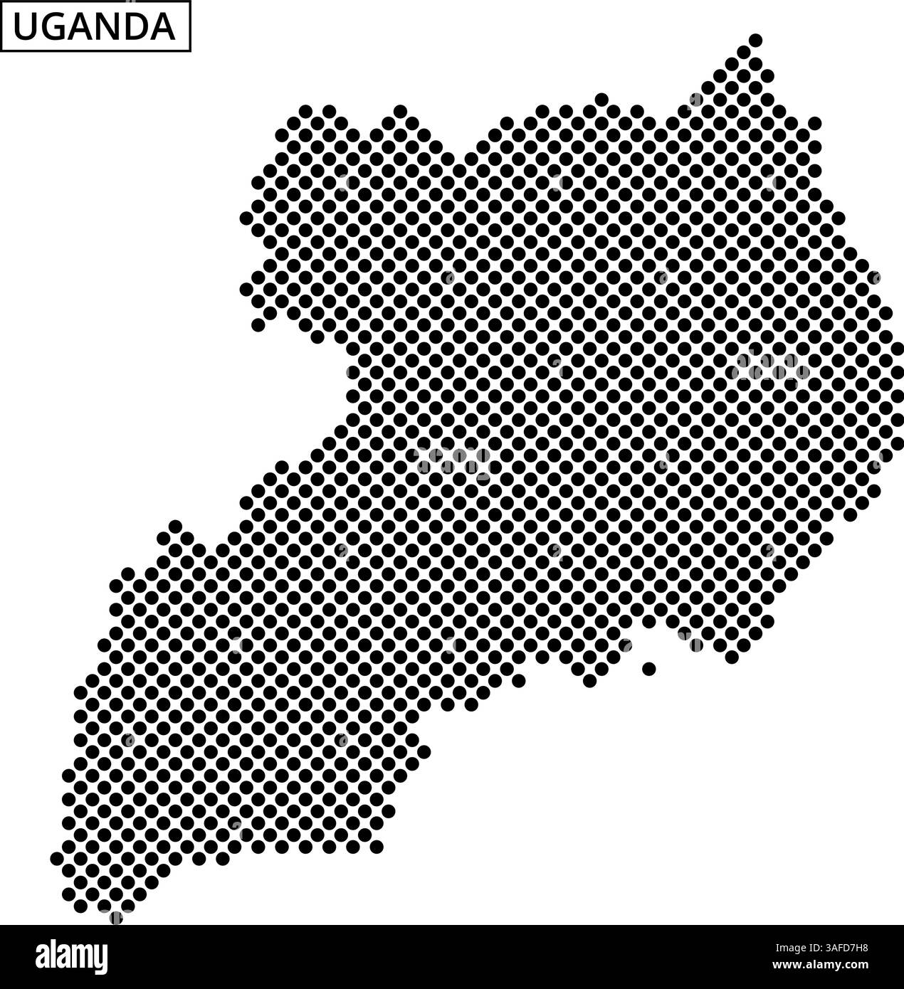 A map of Uganda illustrated with a dotted pattern, showcasing the ...