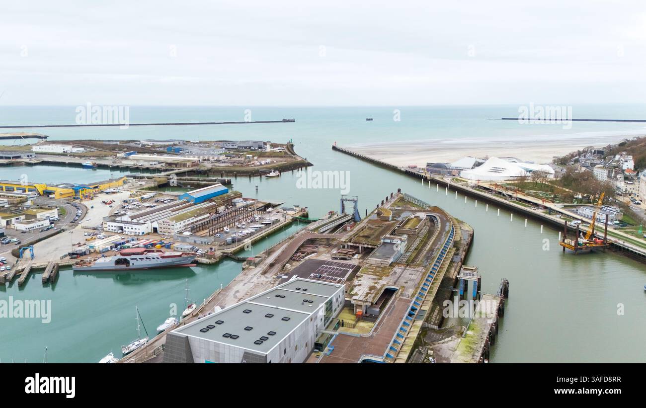 Boulogne. France 03.28.2025 Aerial image showing an old ferry terminal ...