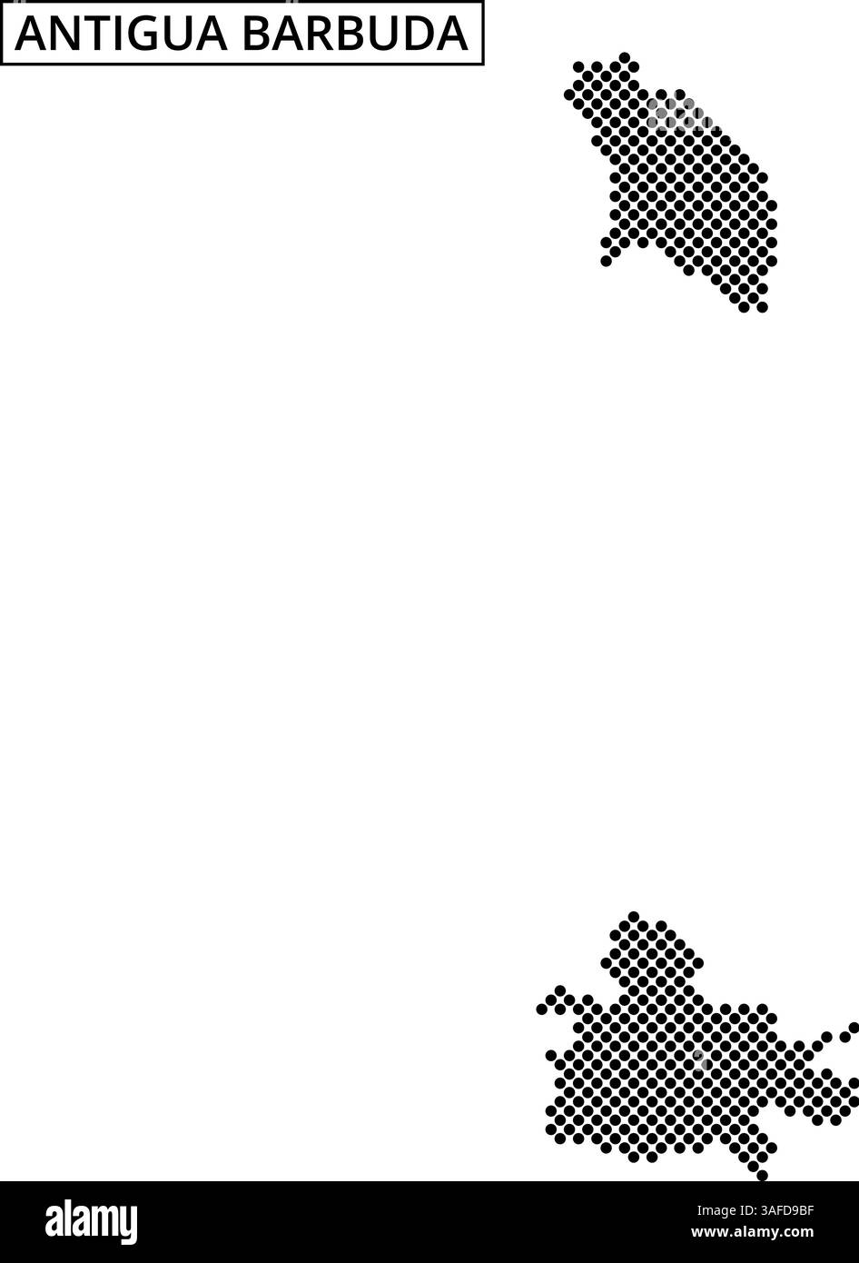 A grid map displaying the outline of Antigua and Barbuda in black dots ...