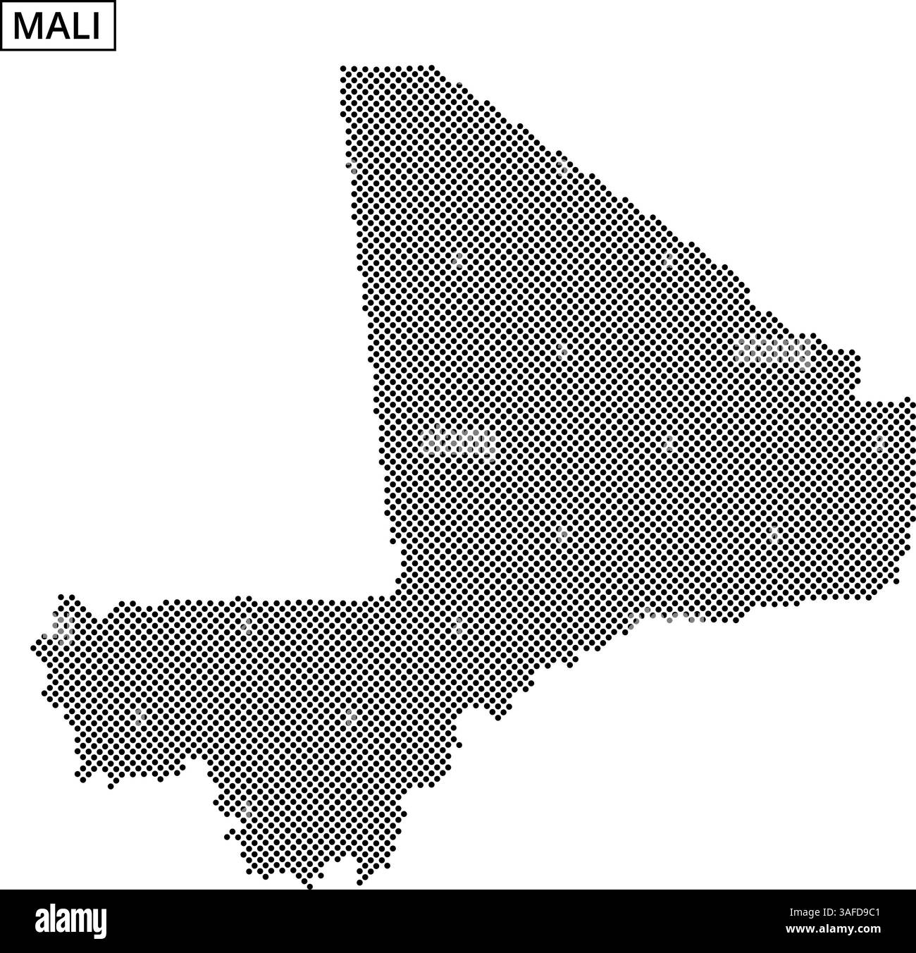 A dotted map displays the outline of Mali, highlighting its ...