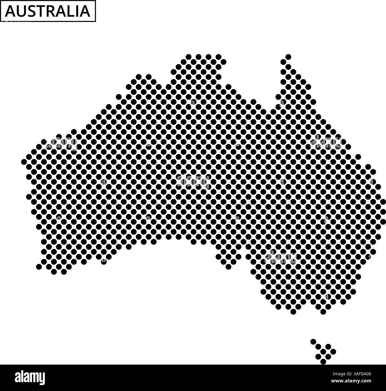 A detailed map of Australia created using dot patterns, highlighting its geographical layout and ...