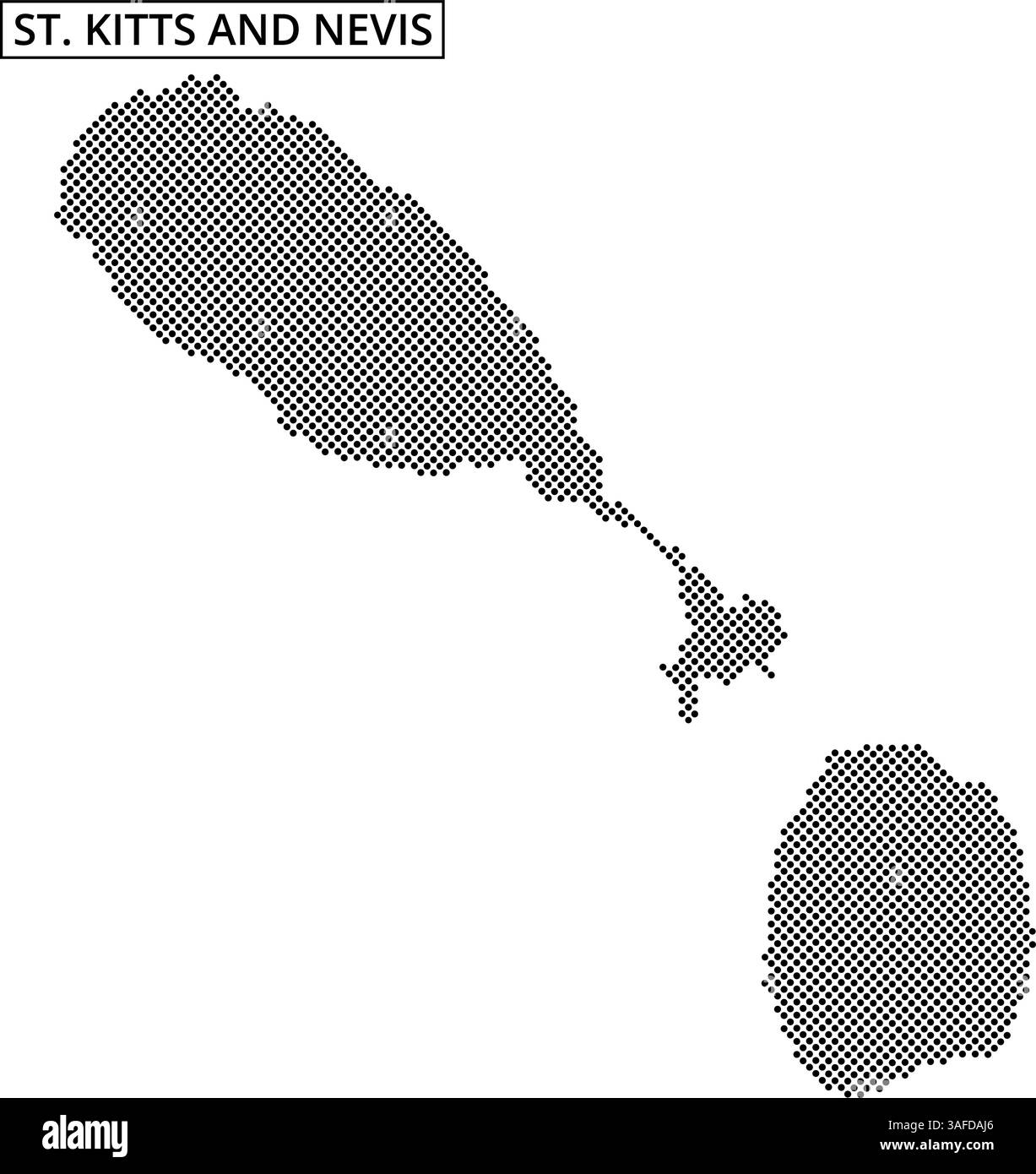 Black grid outline of St Kitts and Nevis is depicted on a textured ...