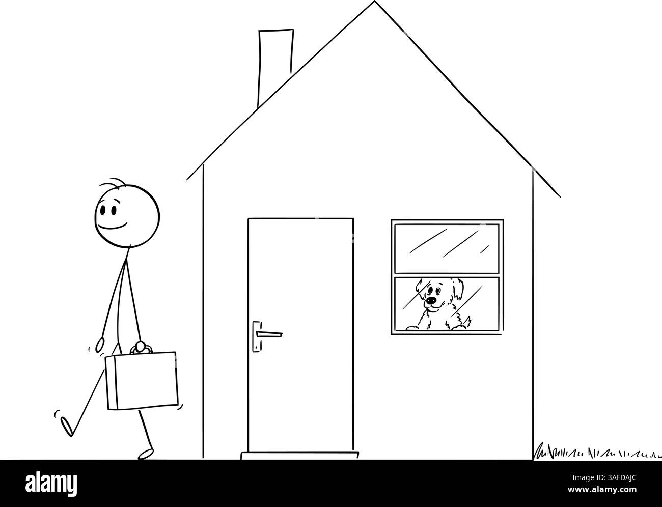 Person going to work leaving dog pet at home alone , vector cartoon ...