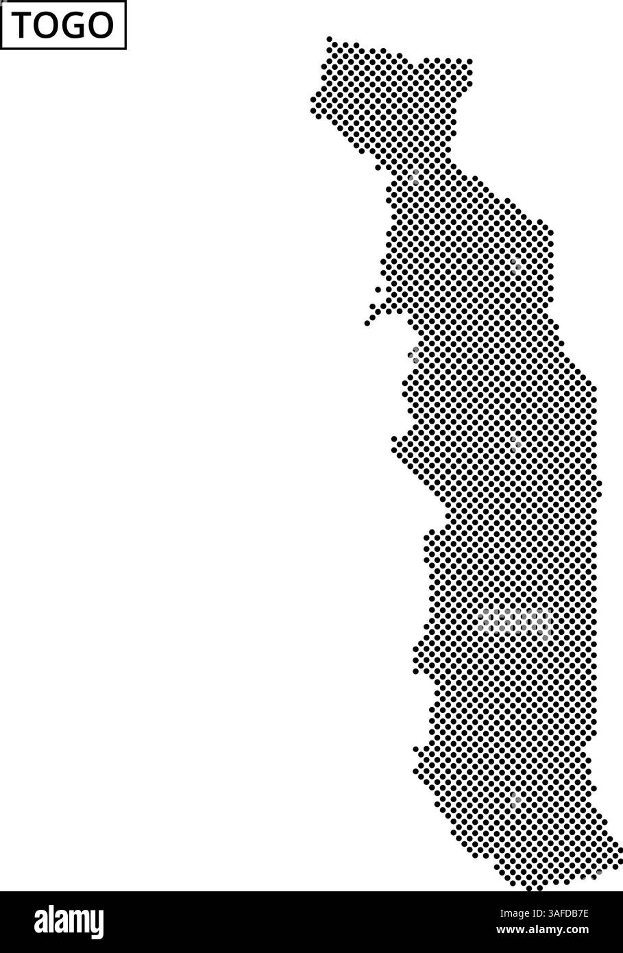 A dotted representation showcases the unique shape and borders of Togo ...