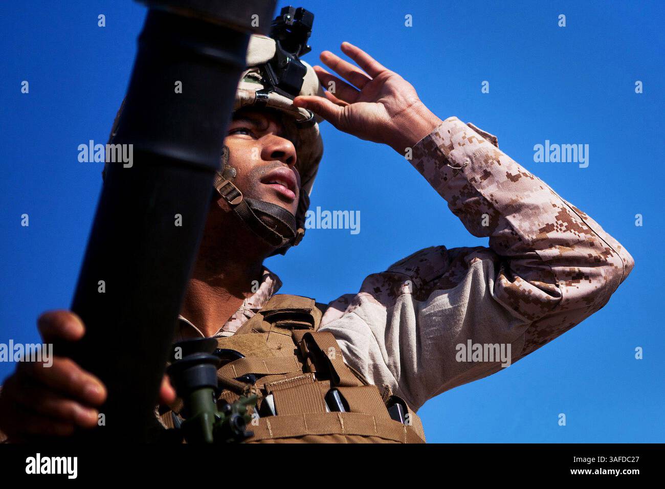 April 13, 2012 - Cap Draa, Morocco - A Marine from 81mm mortar platoon ...