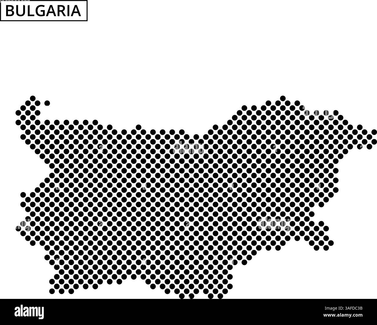 Detailed outline of Bulgaria presented in a dotted style, highlighting the country's geographic ...