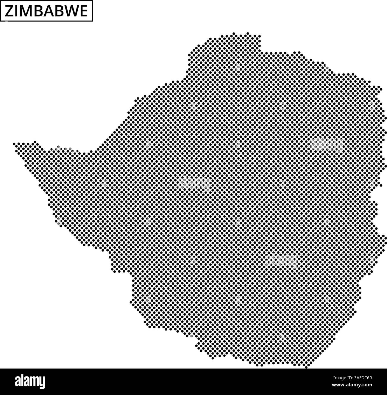 A dot pattern map of Zimbabwe, highlighting the country's geographical layout and boundaries ...