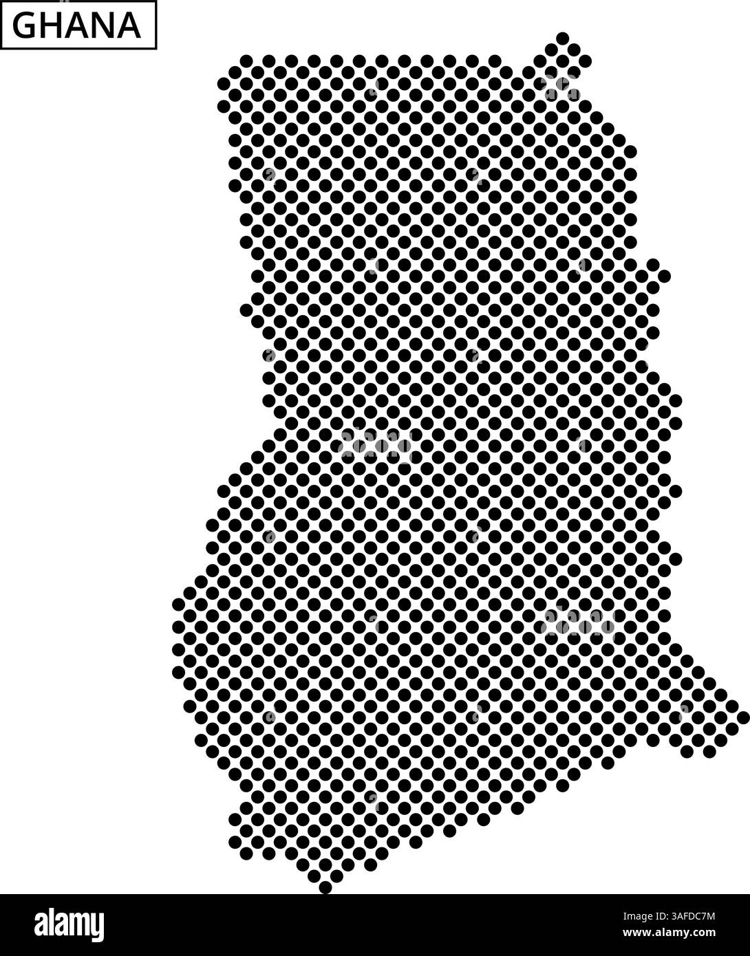 This artwork displays a dotted map of Ghana, emphasizing its unique ...