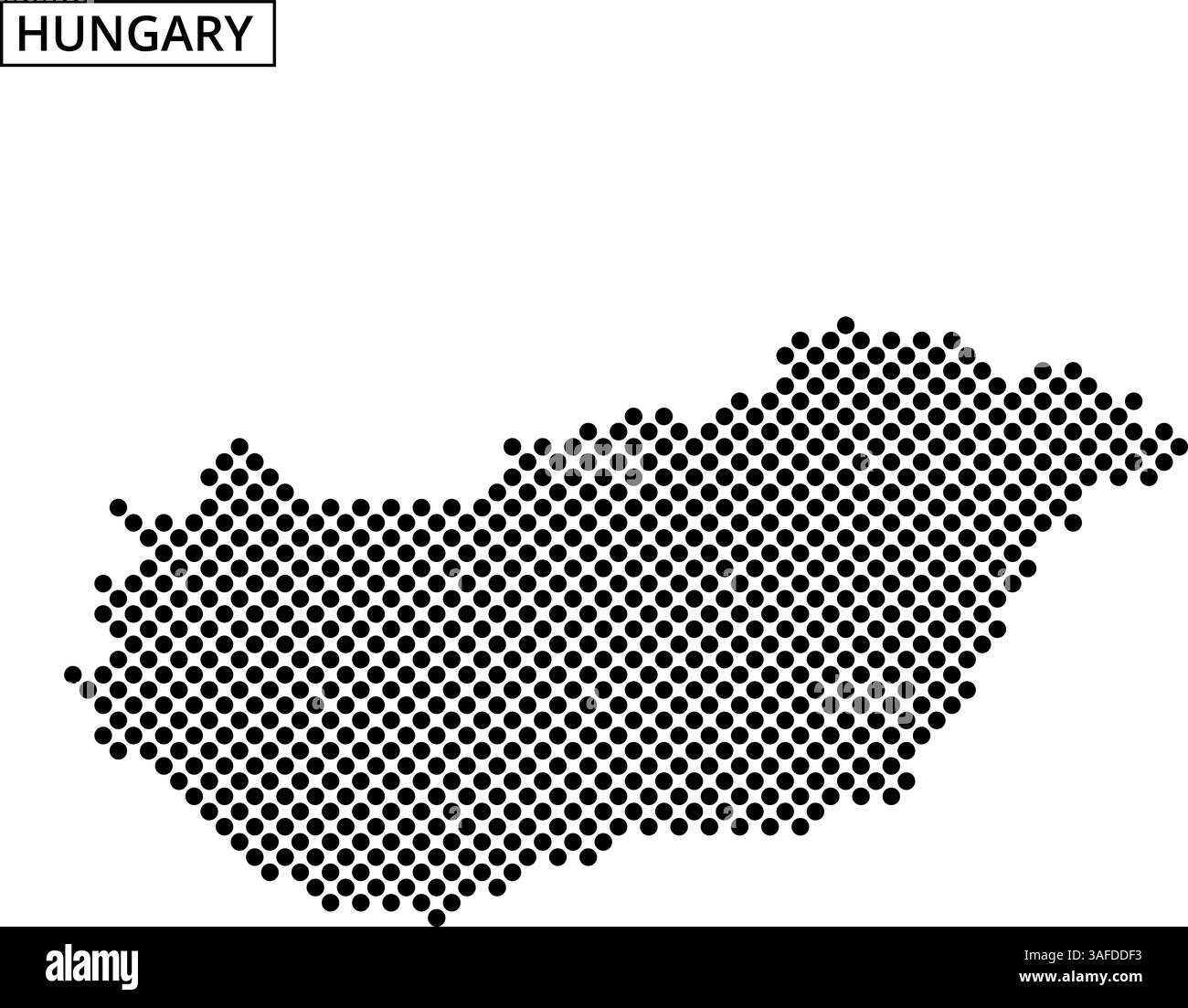 This graphic represents Hungary through a dotted outline on a stylized ...