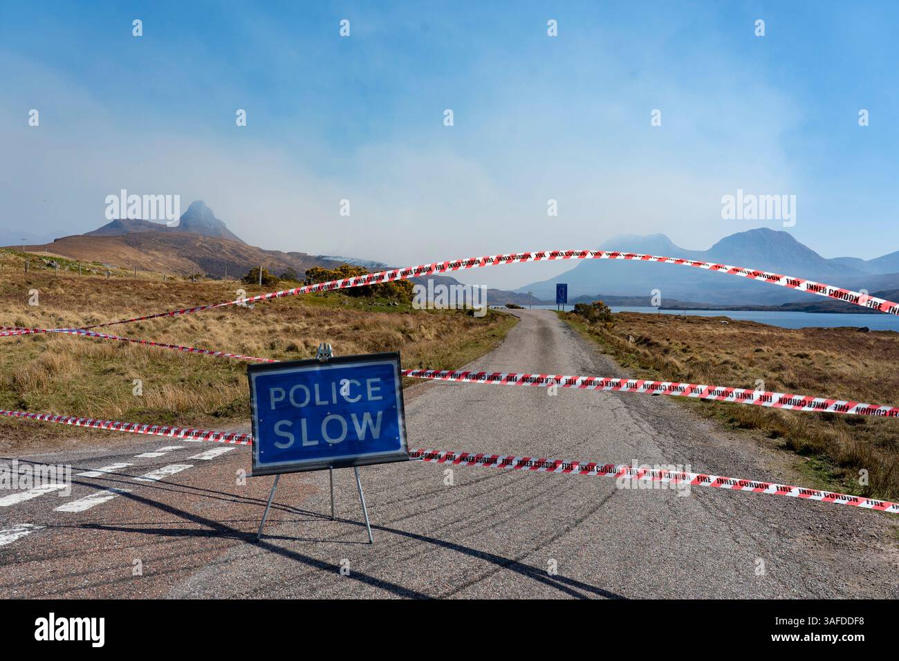 April 6th 2025. Wildfire below Stac Pollaidh mountain in the Coigach ...