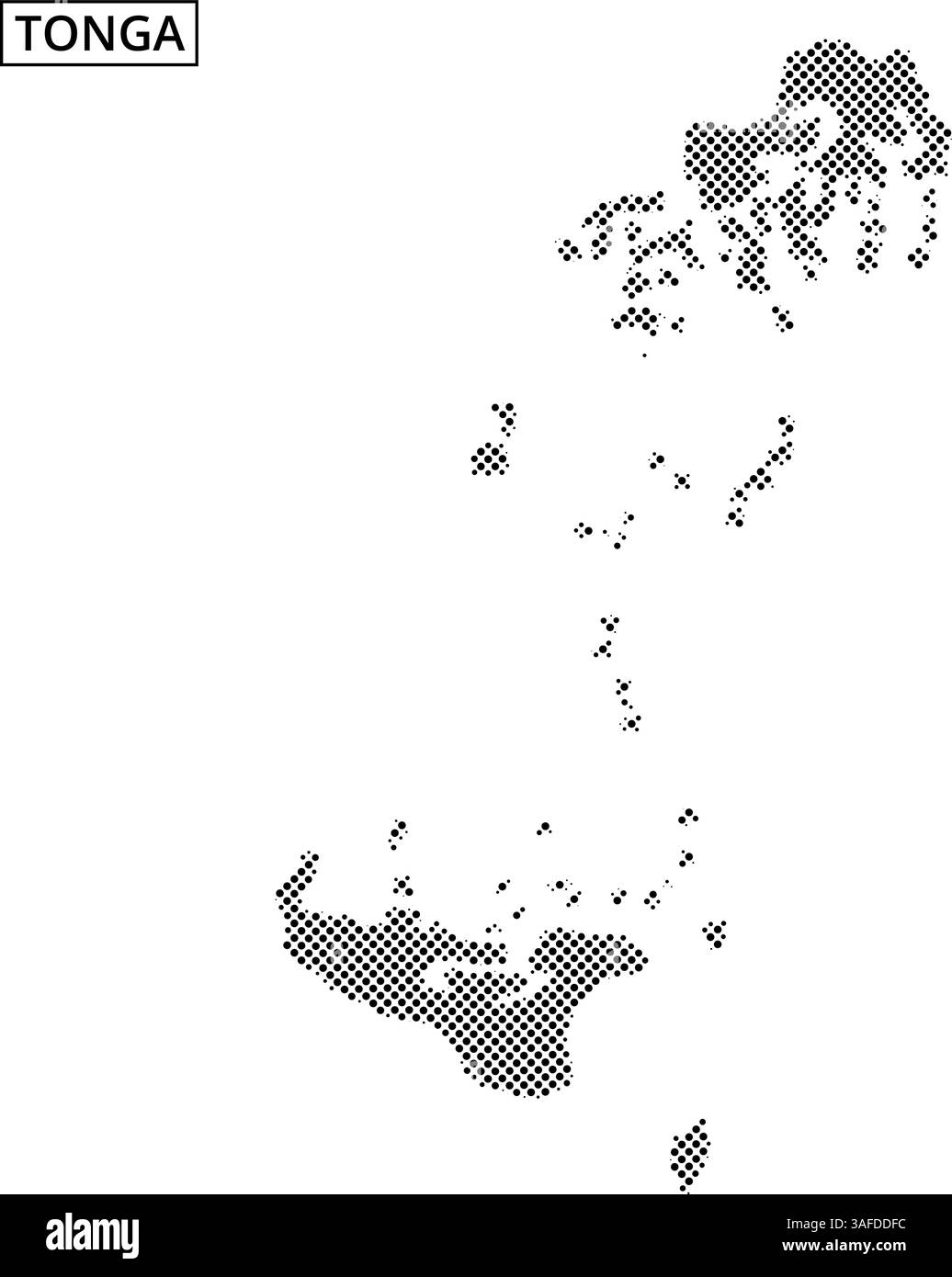 A detailed dot pattern outlines the islands of Tonga, emphasizing its ...
