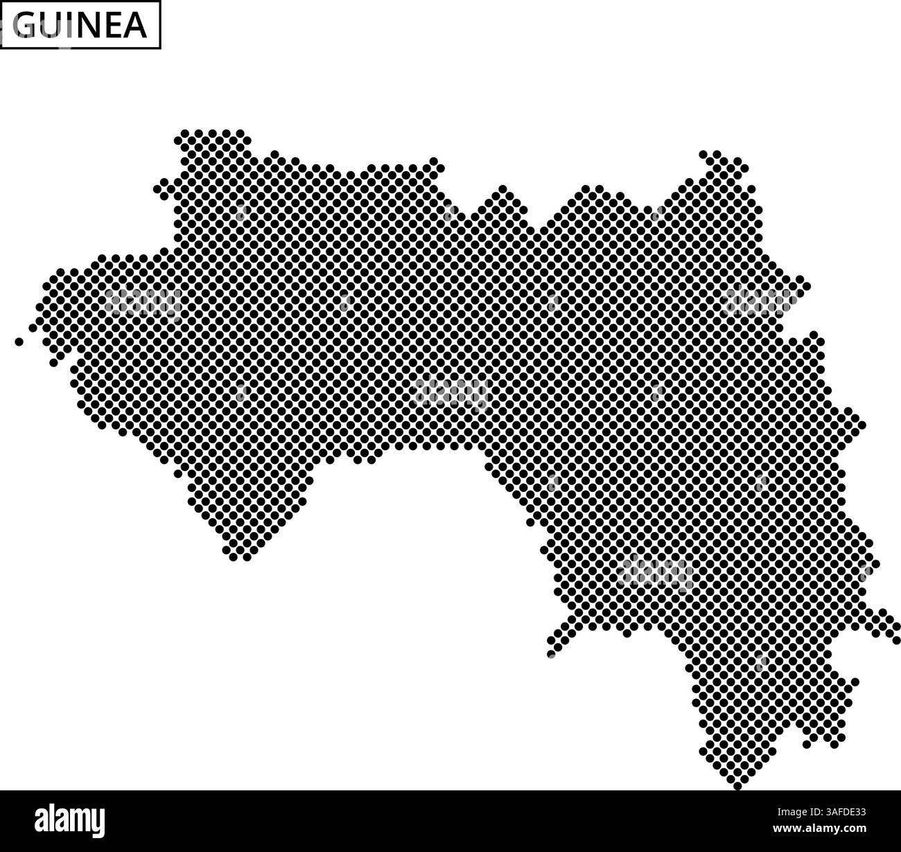 This visual displays a dotted map of Guinea, showcasing its geographic ...