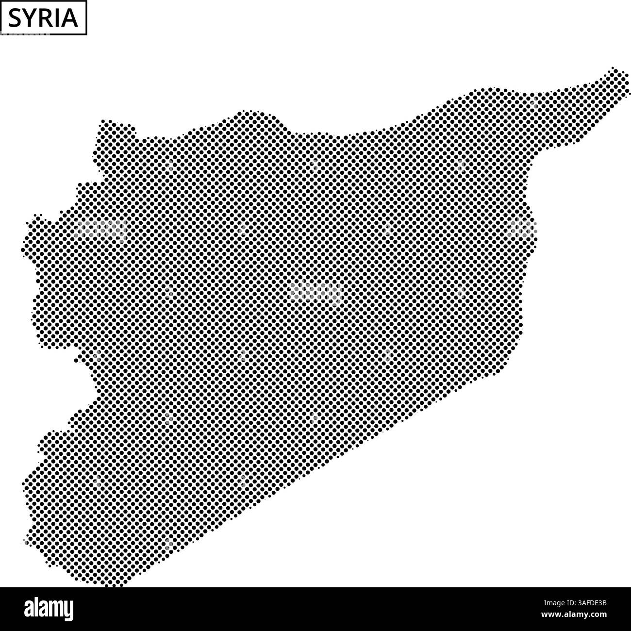 Detailed dot pattern illustrates the geographic outline of Syria ...