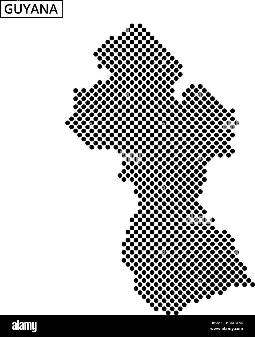 A map outline of Guyana displaying its distinct shape and geographical features clearly marked ...