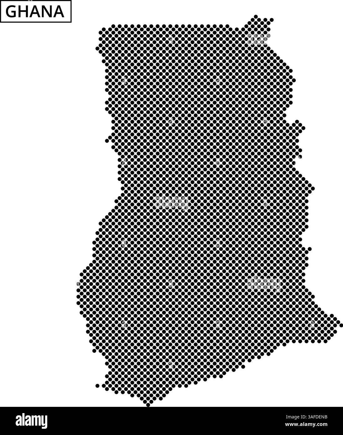 This artwork displays a dotted map of Ghana, emphasizing its unique ...