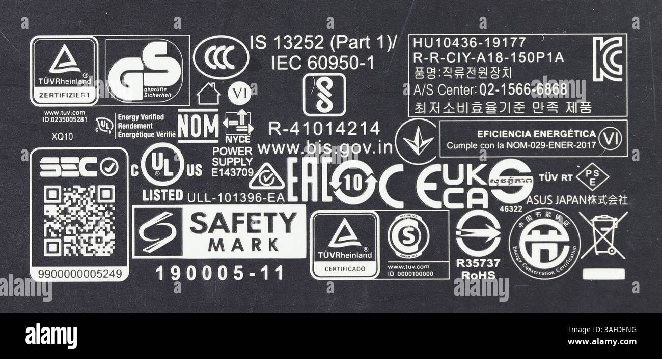Certification labels on electrical product with safety and efficiency ...