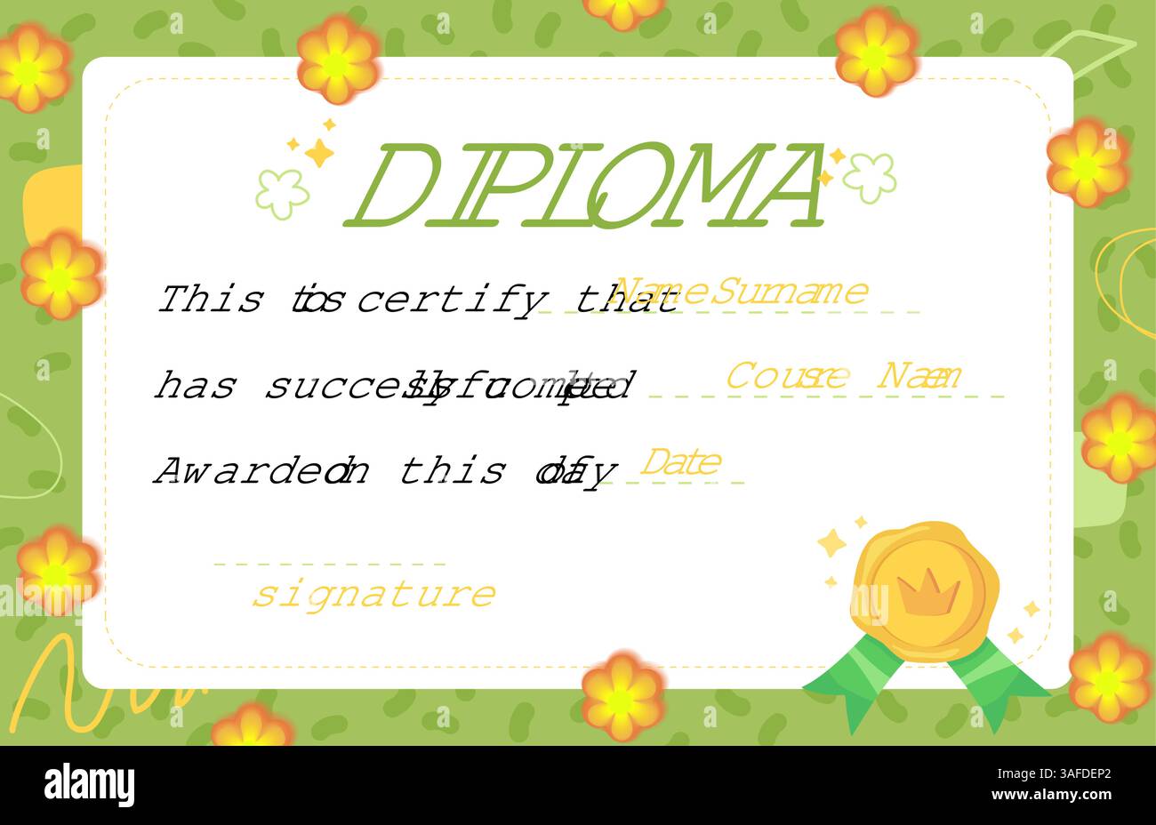 Kids Diploma Certificate Green Floral Pattern Stock Vector Image & Art ...