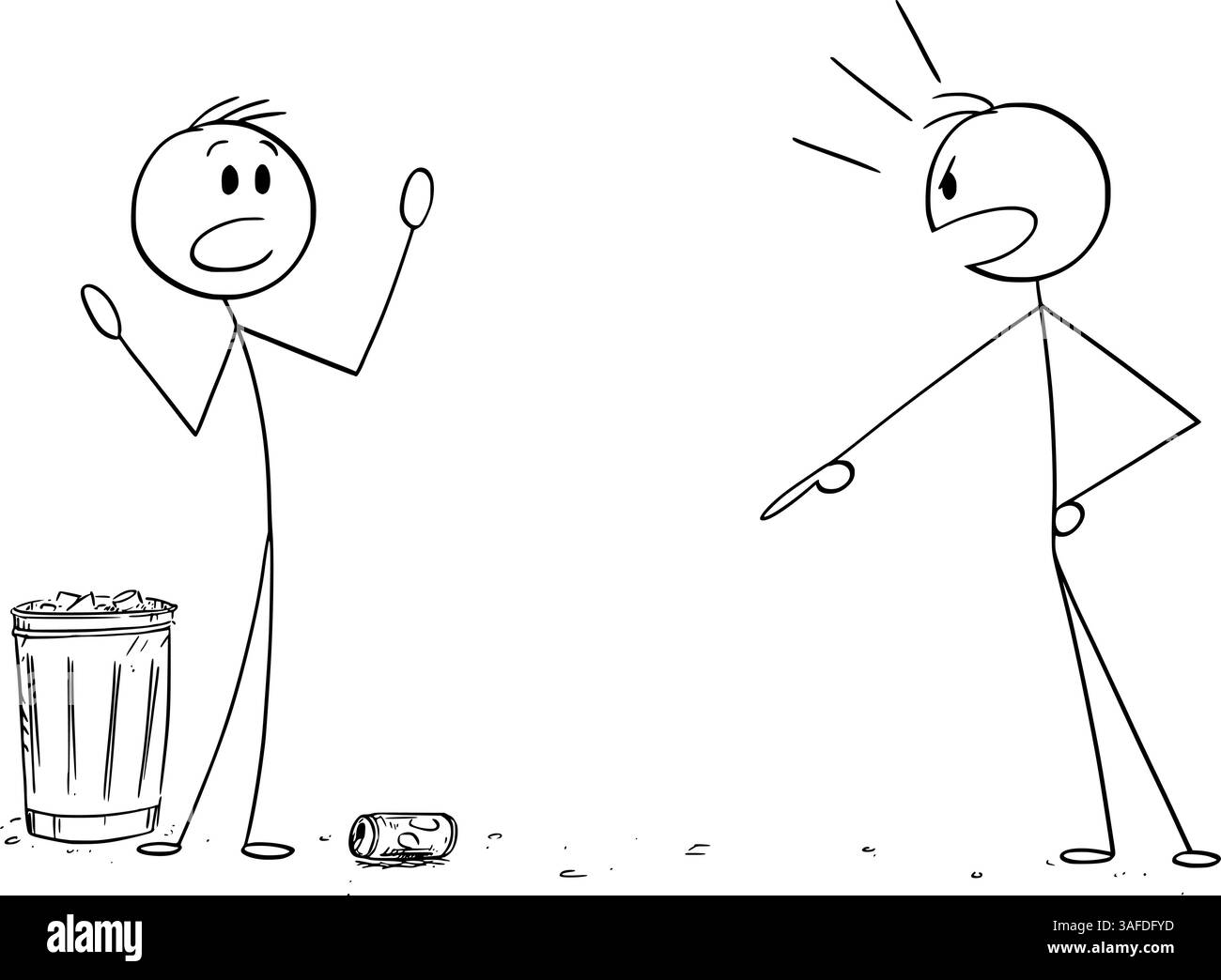 Junk or garbage on the ground , vector cartoon stick figure or ...
