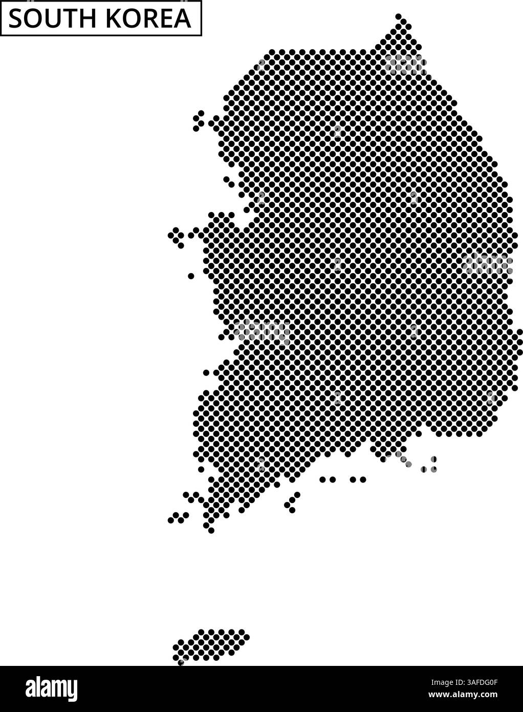 Dotted map of South Korea showcasing its unique shape against a plain ...