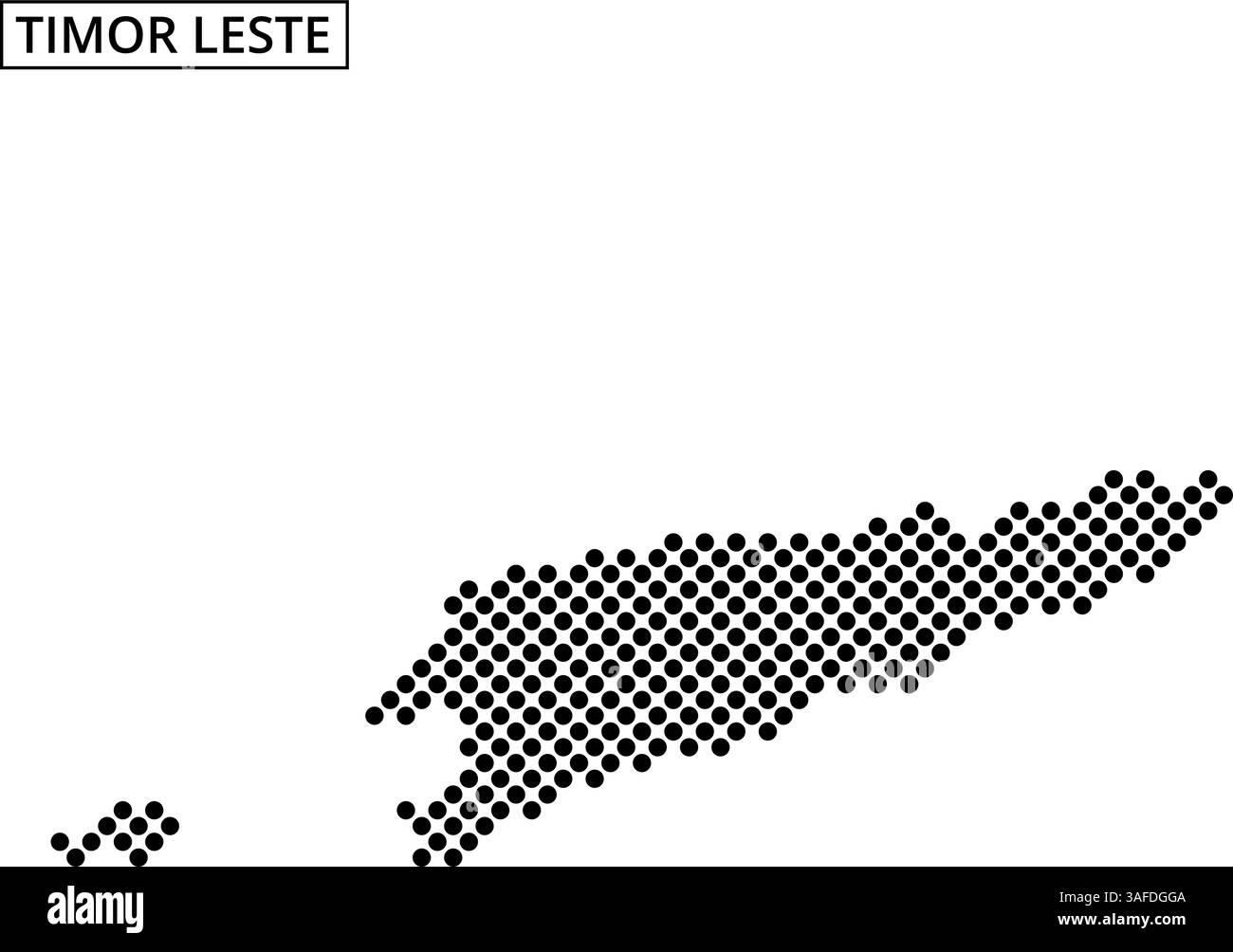 A stylized outline of Timor Leste shows its unique shape with dotted ...