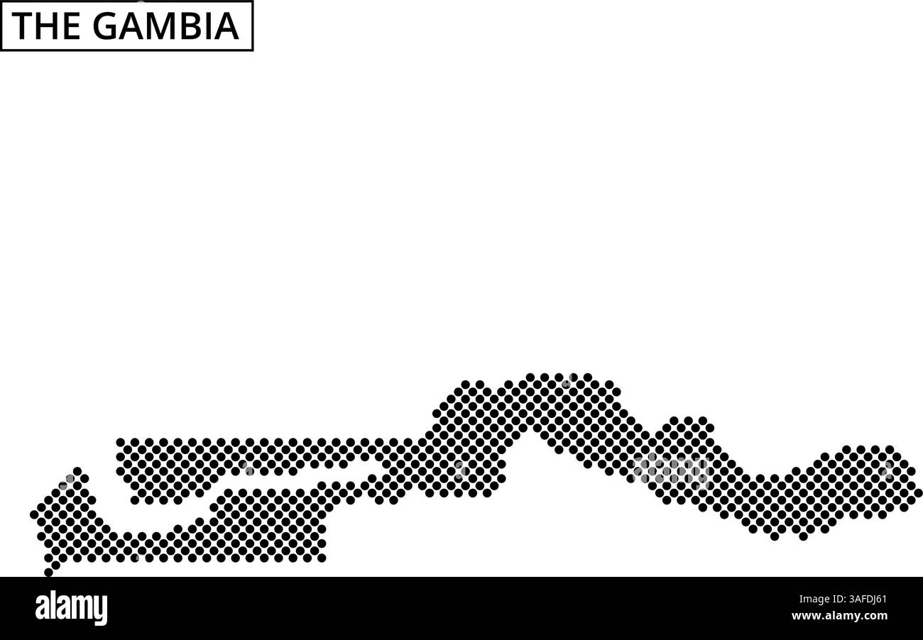 The outline of The Gambia is depicted, highlighting its distinctive ...